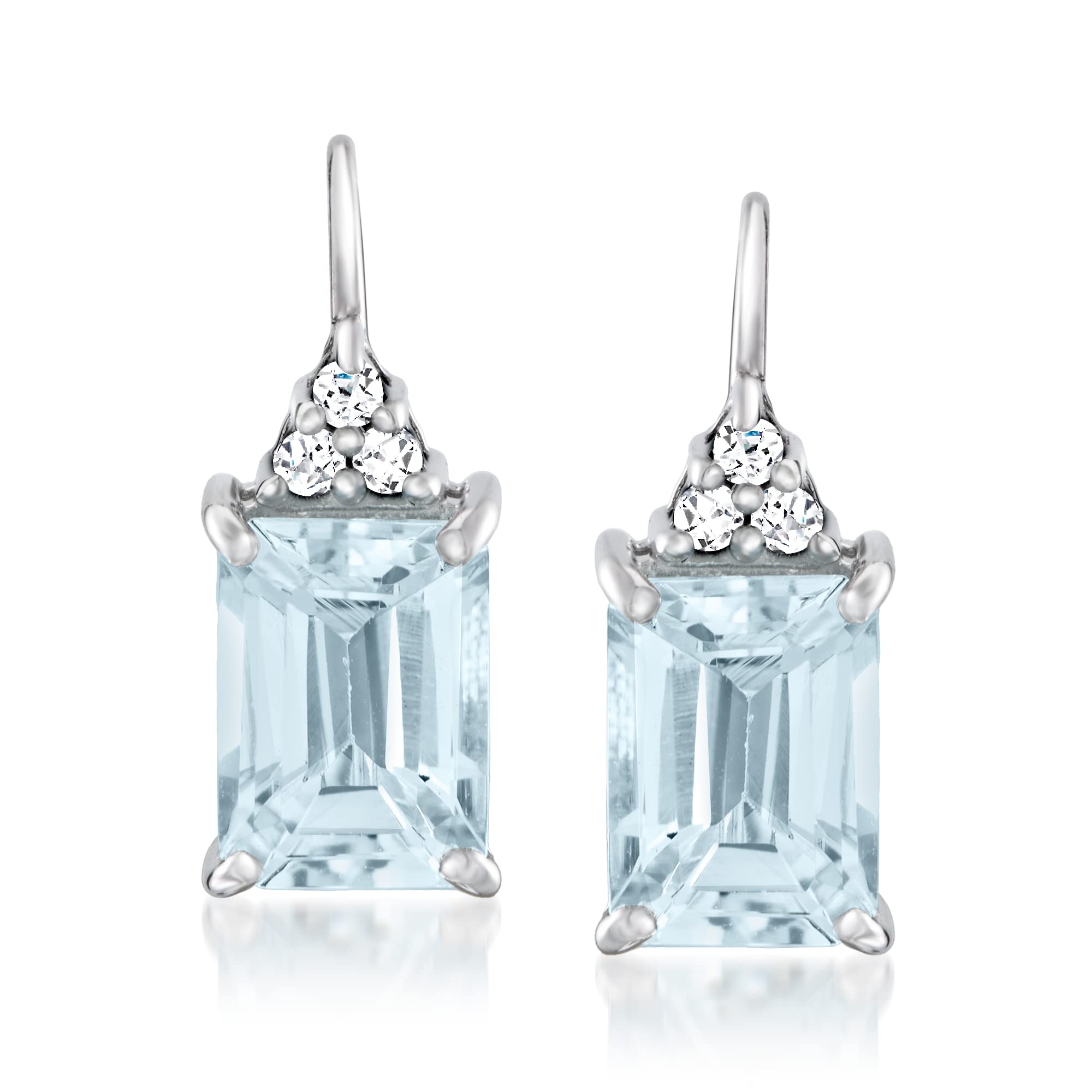 Ross-Simons 1.50 ct. t.w. Aquamarine Drop Earrings With Diamond Accents in 14kt White Gold