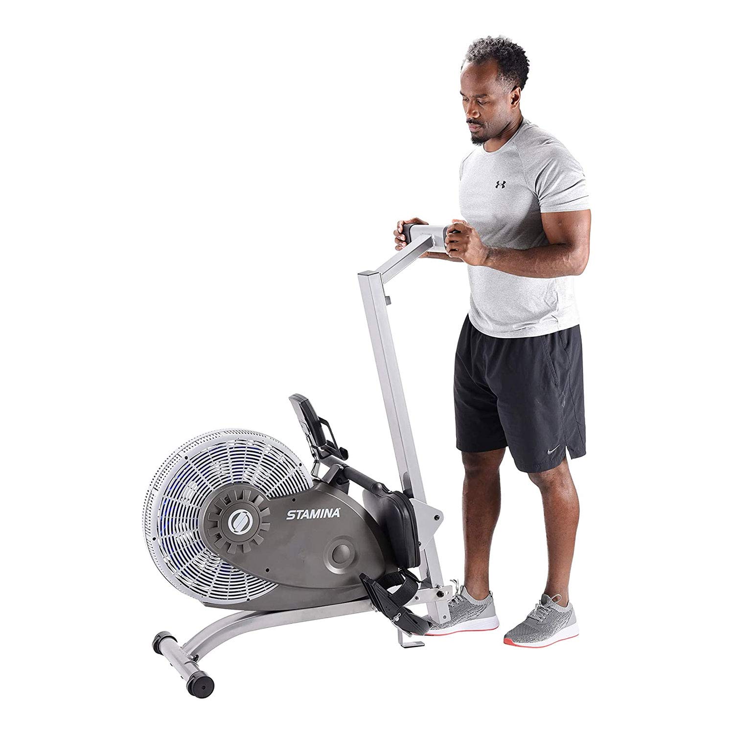 Stamina 1406 ATS Air Transfer System Portable Folding Cardio Exercise Fitness Air Rower Rowing Machine with Wheels, LCD Display, and Device Tray, Gray
