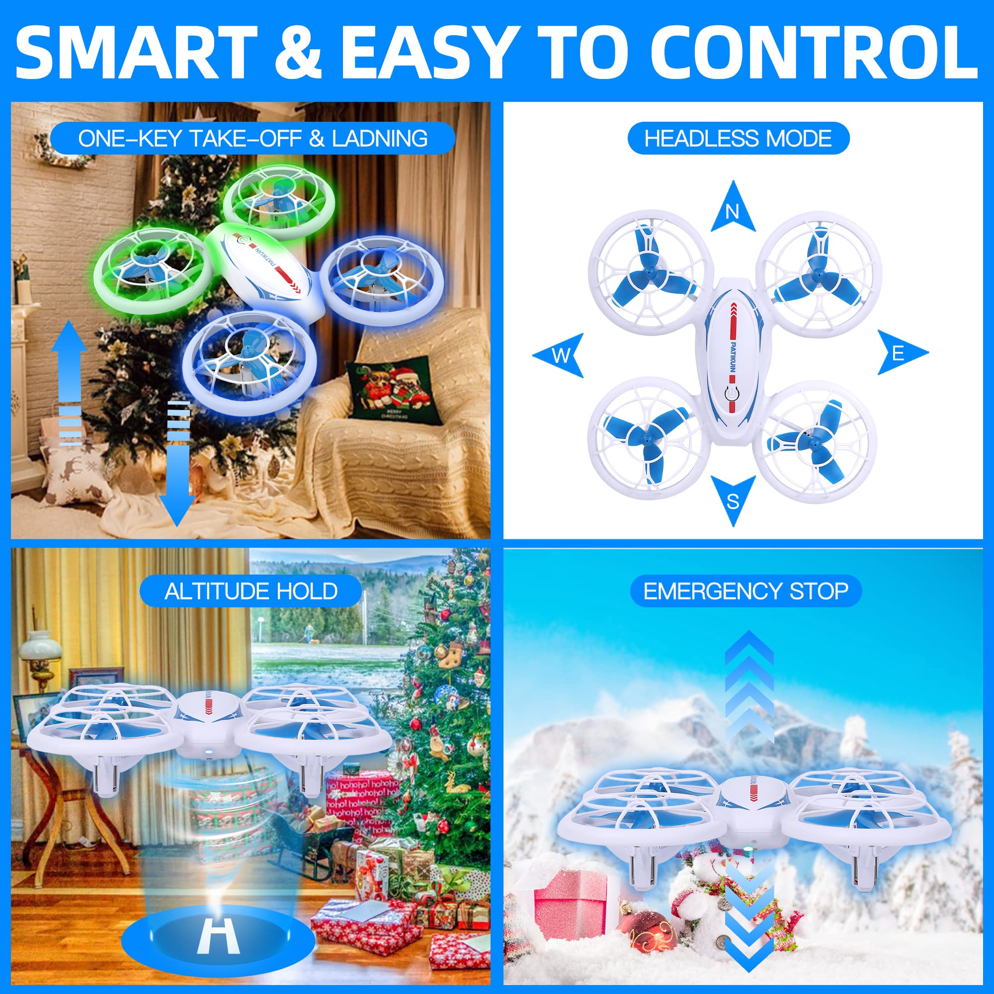 PATIKUIN Drones for Kids RC Mini Drone with LED Lights for over 8 years old Boys and Girls Beginners, RC Helicopter Quadcopter with Five Cool Light Effects, Auto Hovering, 3D Flip, Remote Control Headless Mode, Circumflight and Emergency Paddle Stop