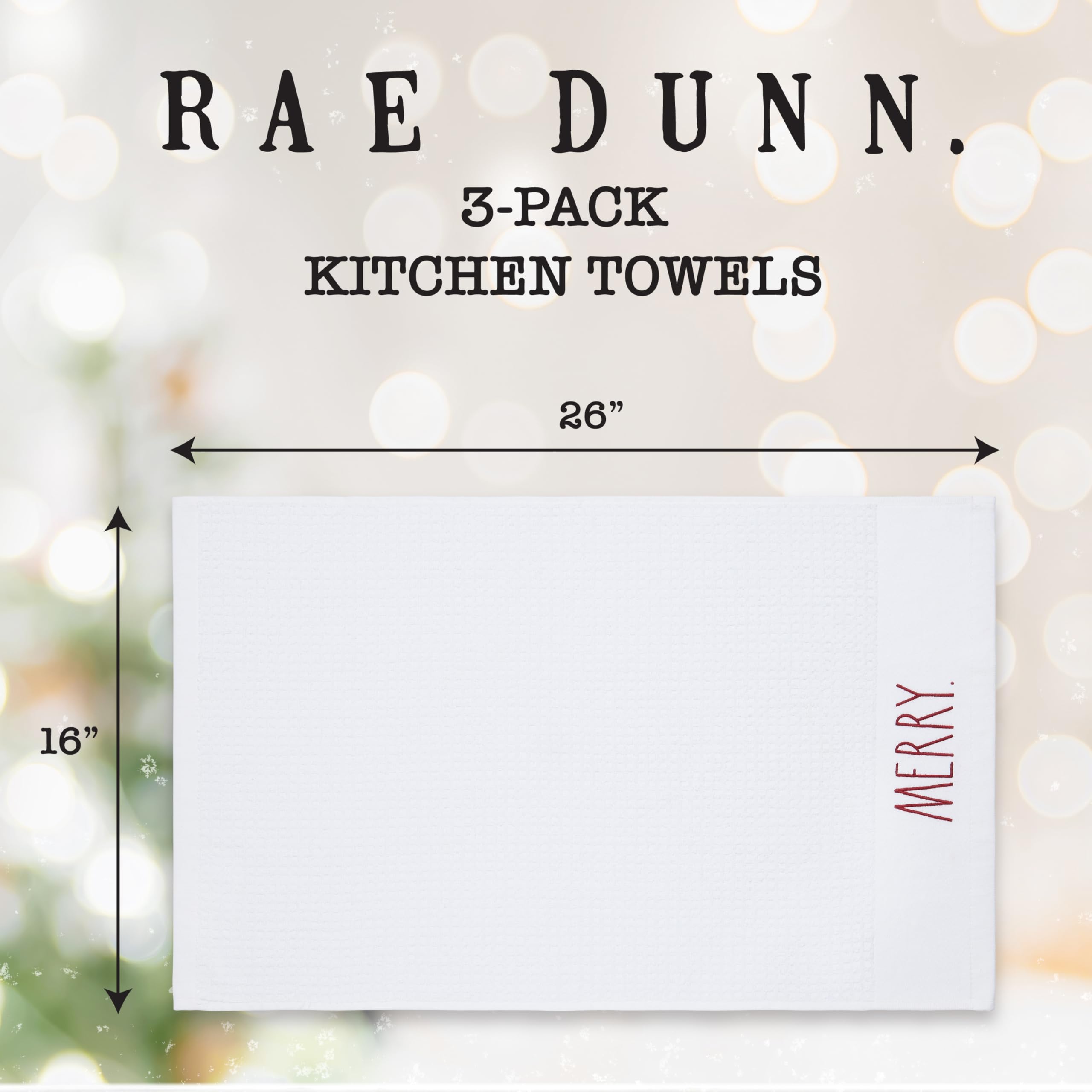 Rae Dunn Hand Towels, Embroidered Decorative Hand Towel for Kitchen and Bathroom, 100% Cotton, Highly Absorbent, 3 Pack, 16x26, Embroidered Boo!