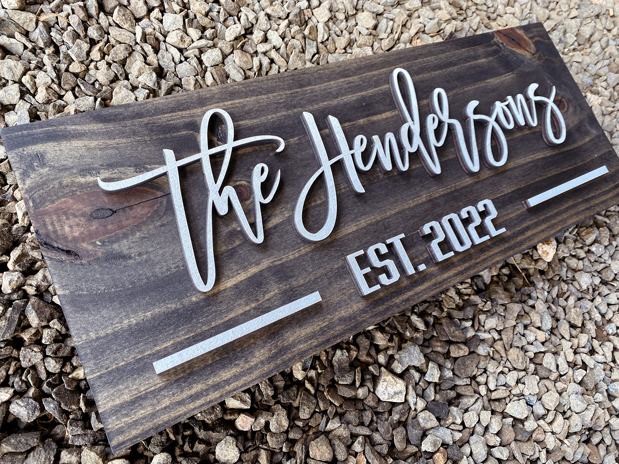 Personzalized 3D Style Effect Wood Sign for Easy Customization and Family Name Wedding Gift (White Text - Espresso Stain)