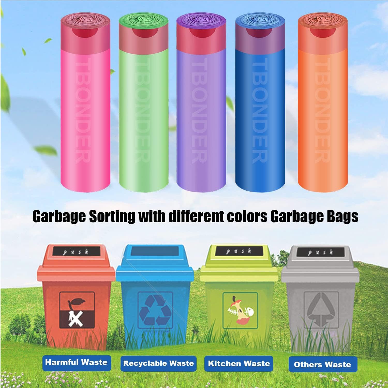 Small Trash Bags 2.6-4 Gallon Thicken Drawstring Trash Bags 4 Gallon Extra Strong Small Garbage Bags Unscented Wastebasket Liners Bags for Kitchen,Bathroom,Office,Home Trash Can 5 Color