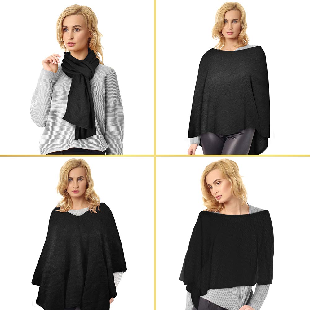 Velanio Cashmere Cashmere Knitted Poncho 100% Mongolian Cashmere Dress Topper for Women Wrap [Gift Box]