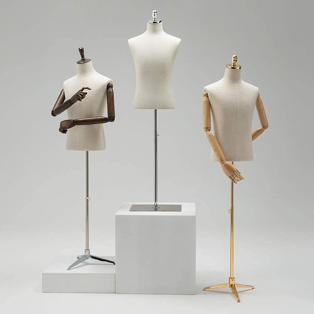 ROLTIN Male Sewing Tailors Dummy Dressmakers Dummies Torso Body Dress Form Height Adjustable Professional Tailors Dummy Arms Male Mannequin (Silver M) (Gold M)