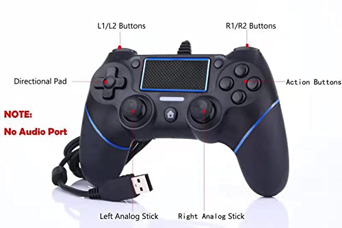 Wintek Inone PS-4 Wired Controller for PS-4/Pro/Slim/PC/Laptop, USB Plug Gamepad Joystick with Dual Vibration and Anti-Slip Grip, Professional USB PS-4 Wired Gamepad（Black & Blue）