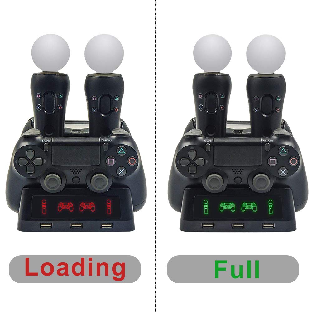 PS4 Controller Charger Station, PS 4 VR Move Motion Controller Fast Charging Dock with LED Indicator, Compatible with PS4/ PS4 Pro/ PS4 Slim, Black