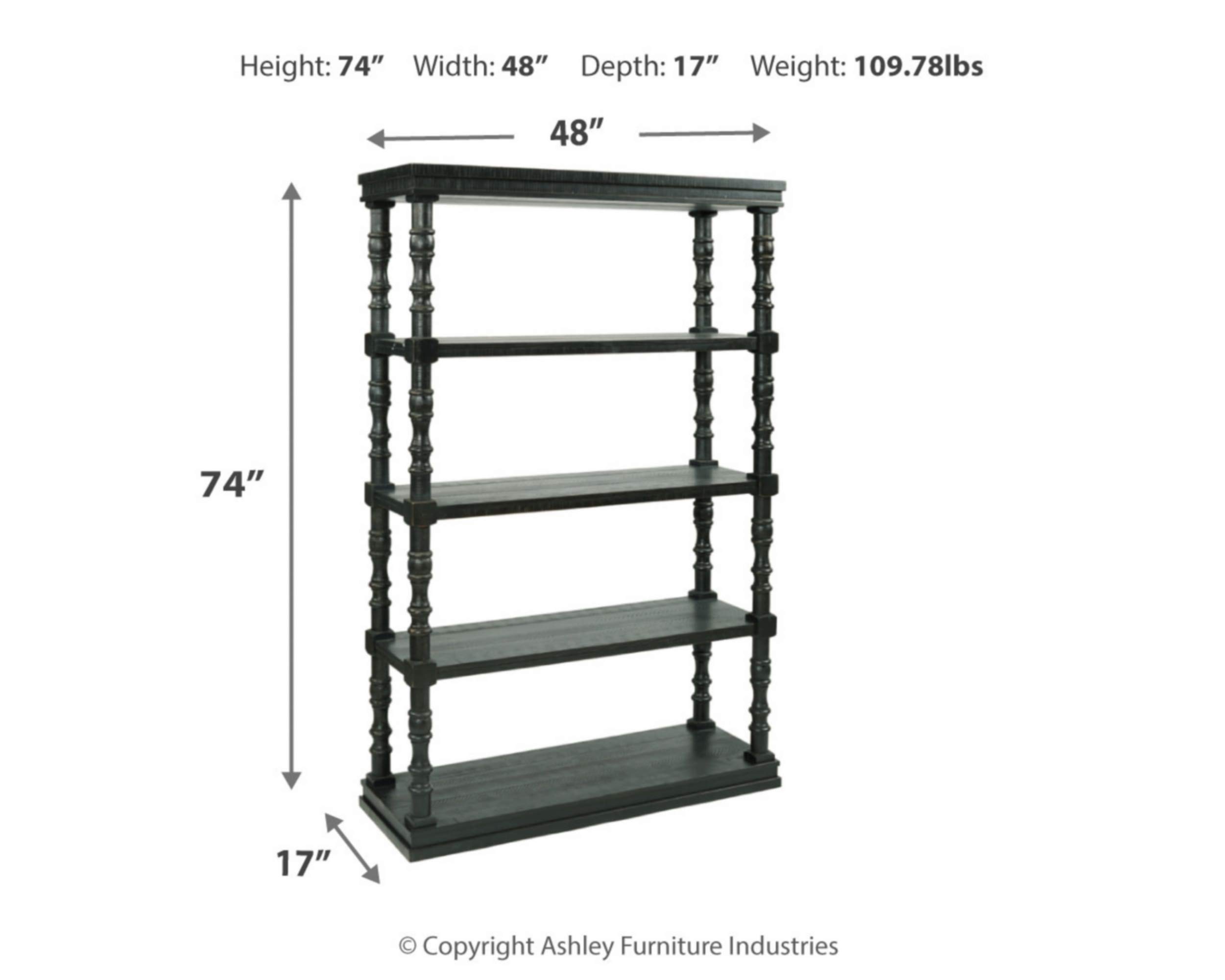 Signature Design by Ashley Dannerville Rustic Cottage 4-Tier Wood Bookcase, 74", Black