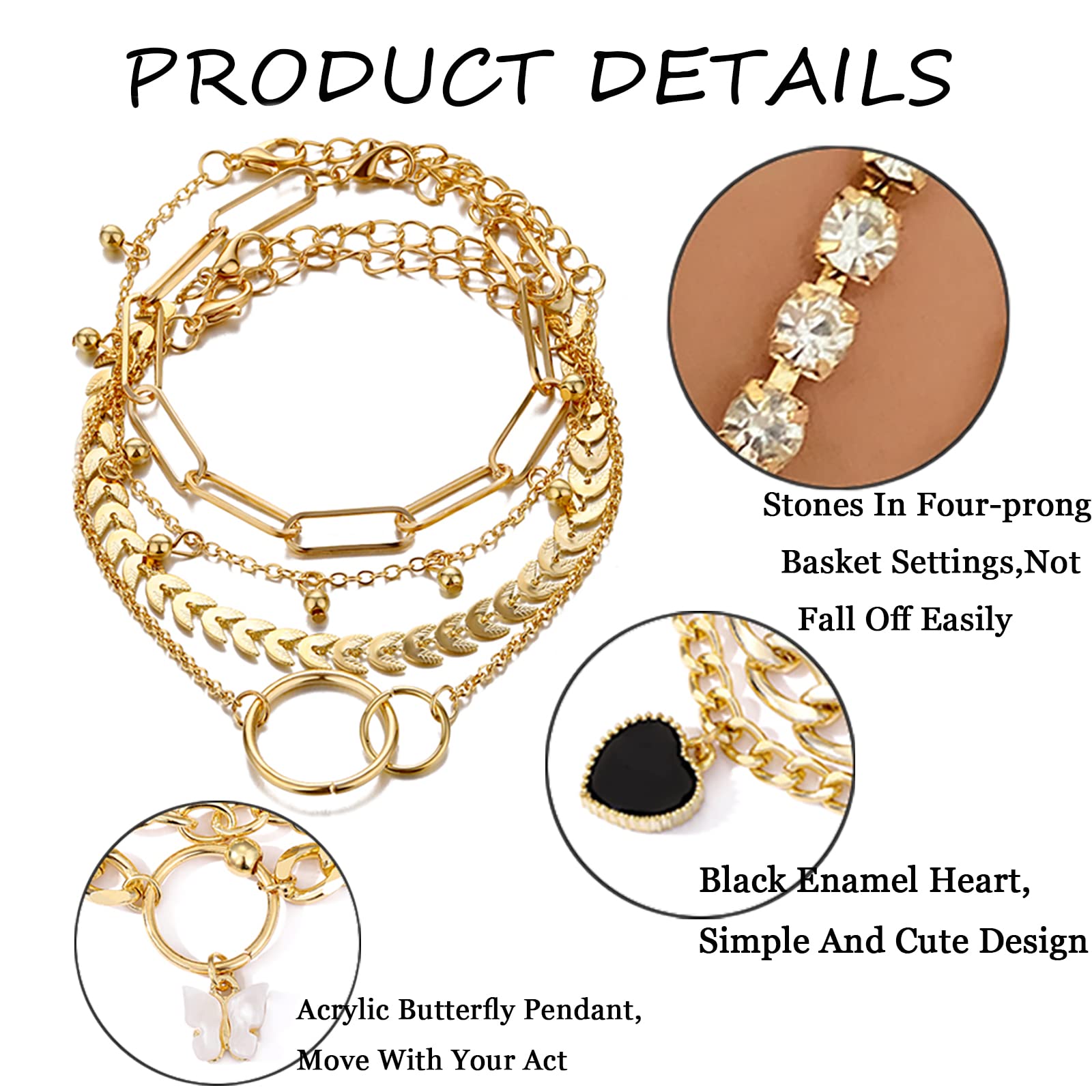 ZOVOLI 16-24PCS Dainty Gold Plated Chain Bracelets for Women Chunky Layered Stackable Snakebone Chain Boho Punk Adjustable Cuban Link Trendy Pearl Heart Bear Charm Paperclip Chain (16pcs)