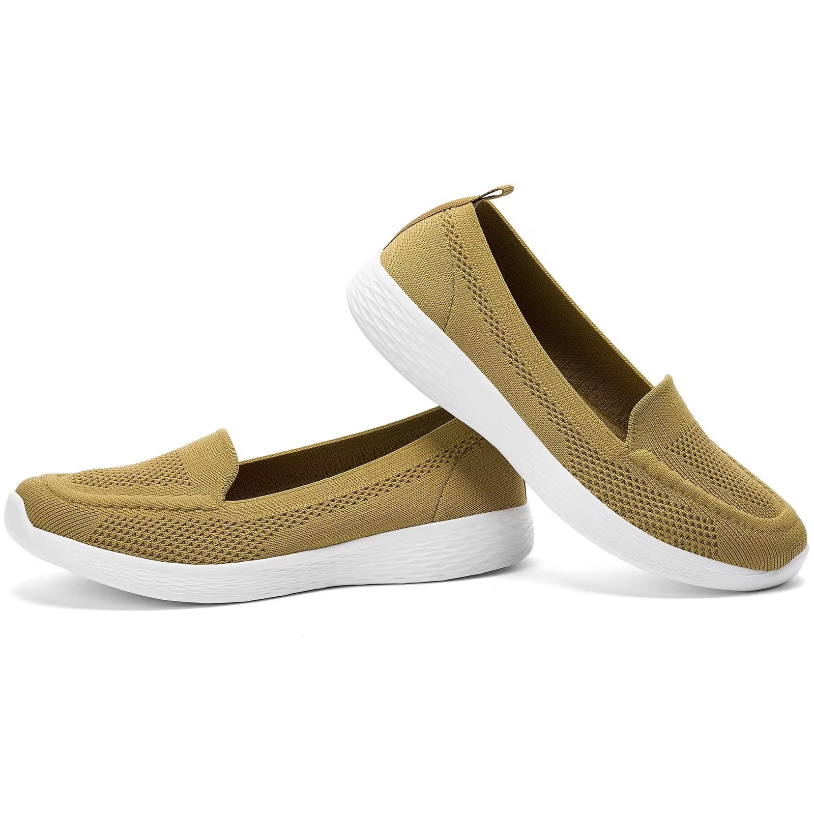 Wryweir Women's Slip on Walking Shoes Comfortable Knit Loafers Lightweight Nurse Sneakers, Khaki US 5.5