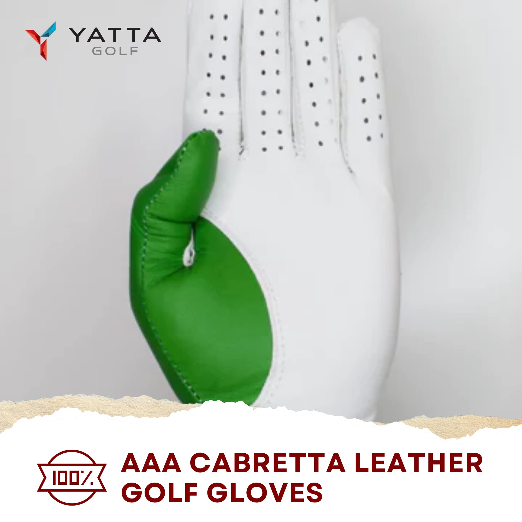 YATTA GOLF Men's Premium Left Hand Golf Glove – Comfortable, Durable, Precisely Cut, & True-to-Form Fit Cabretta Leather Golfing Glove – Lucky Green Glove with Clover-Leaf Pattern (Medium)