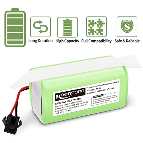 Replacement Battery Compatible with eufy RoboVac 11 11C 11S 11S PLUS 11S MAX 12 15C 15C MAX 15T 25C 30C G10 Hybrid G30 Edge R500 R450 & Ecovacs Deebot N79 N79S N95 DN622 661 | 14.4V 2600mAh