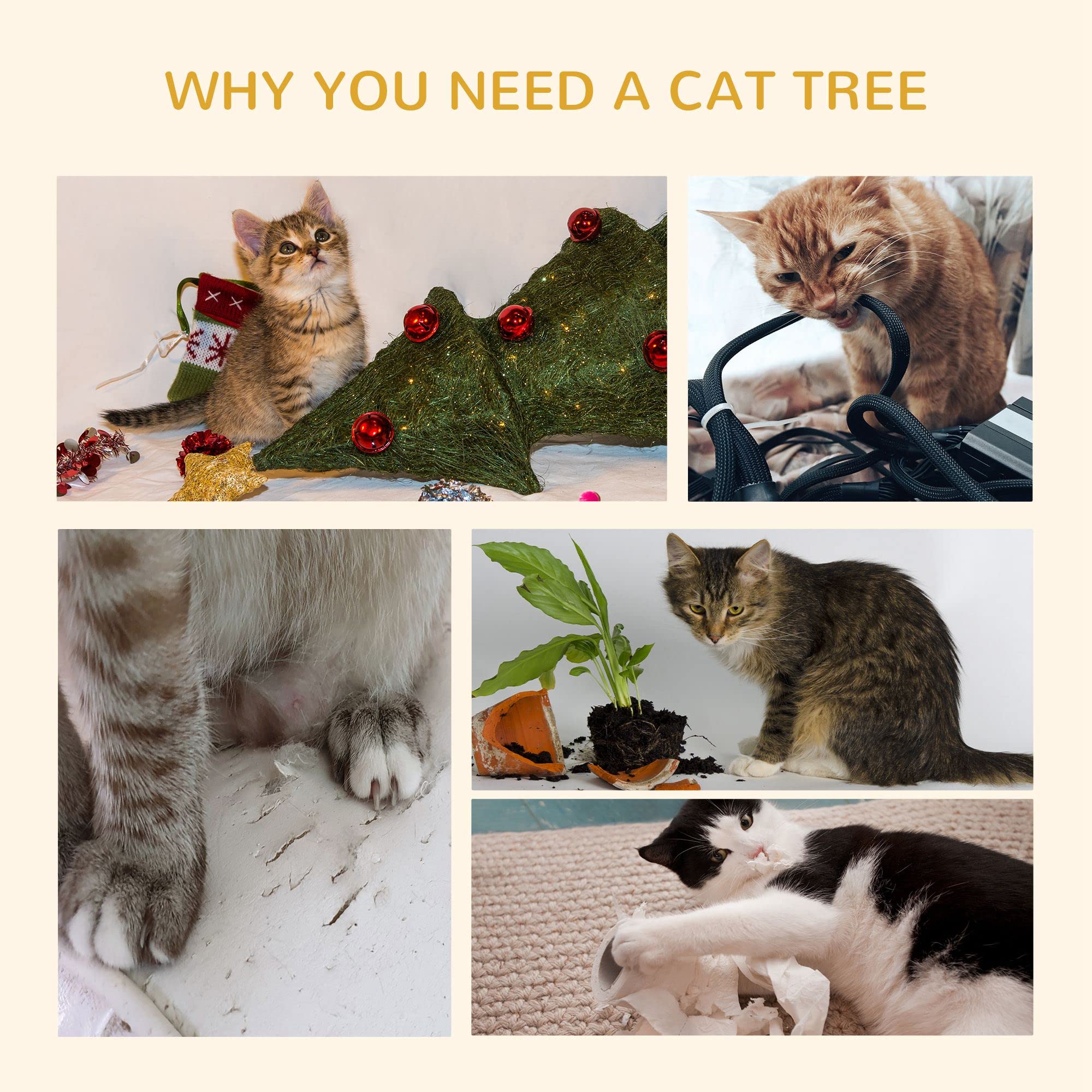 Pawhut 108" Floor-to-Ceiling Adjustable Staggered Climbing Cat Tree Tower