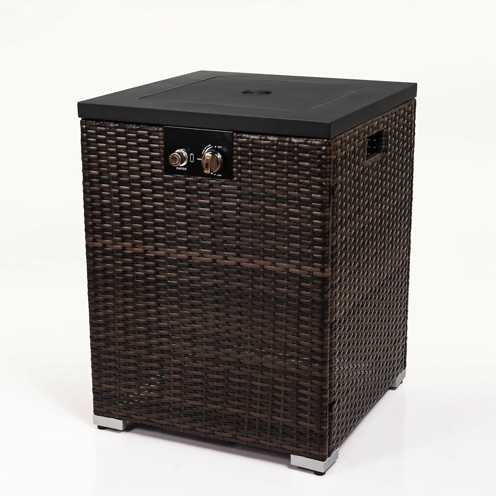 Propane Fire Pit Table, 40,000 BTU Gas Fire Pit, Wicker Patio Outdoor Fire Table, 22 Inch Square Gas Firepits for Outsides with ETL Certification, Glass Wind Guard, Glass Rocks, Lid, Cover, Brown