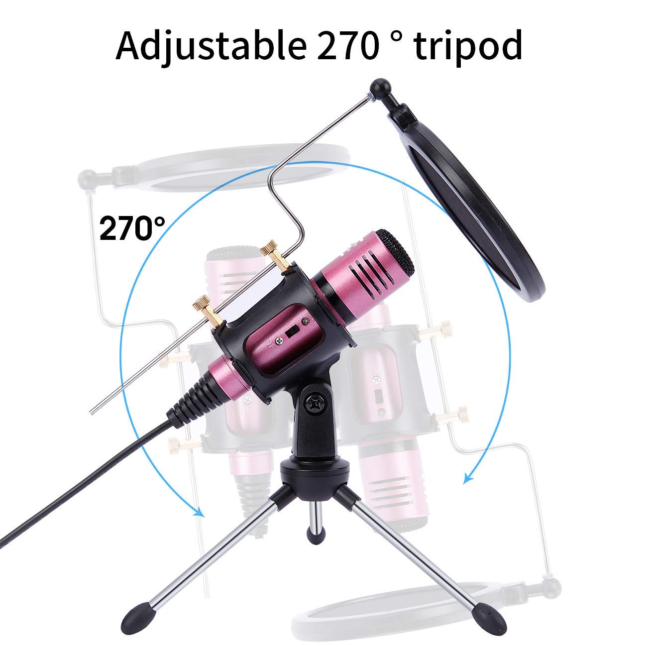 TKOAIY 3.5mm Mini Streaming Microphone for PC, Laptop, Mobile, Ipad, MAC, Windows,for Recording, Podcast, Online Chatting, YouTube(Pink)