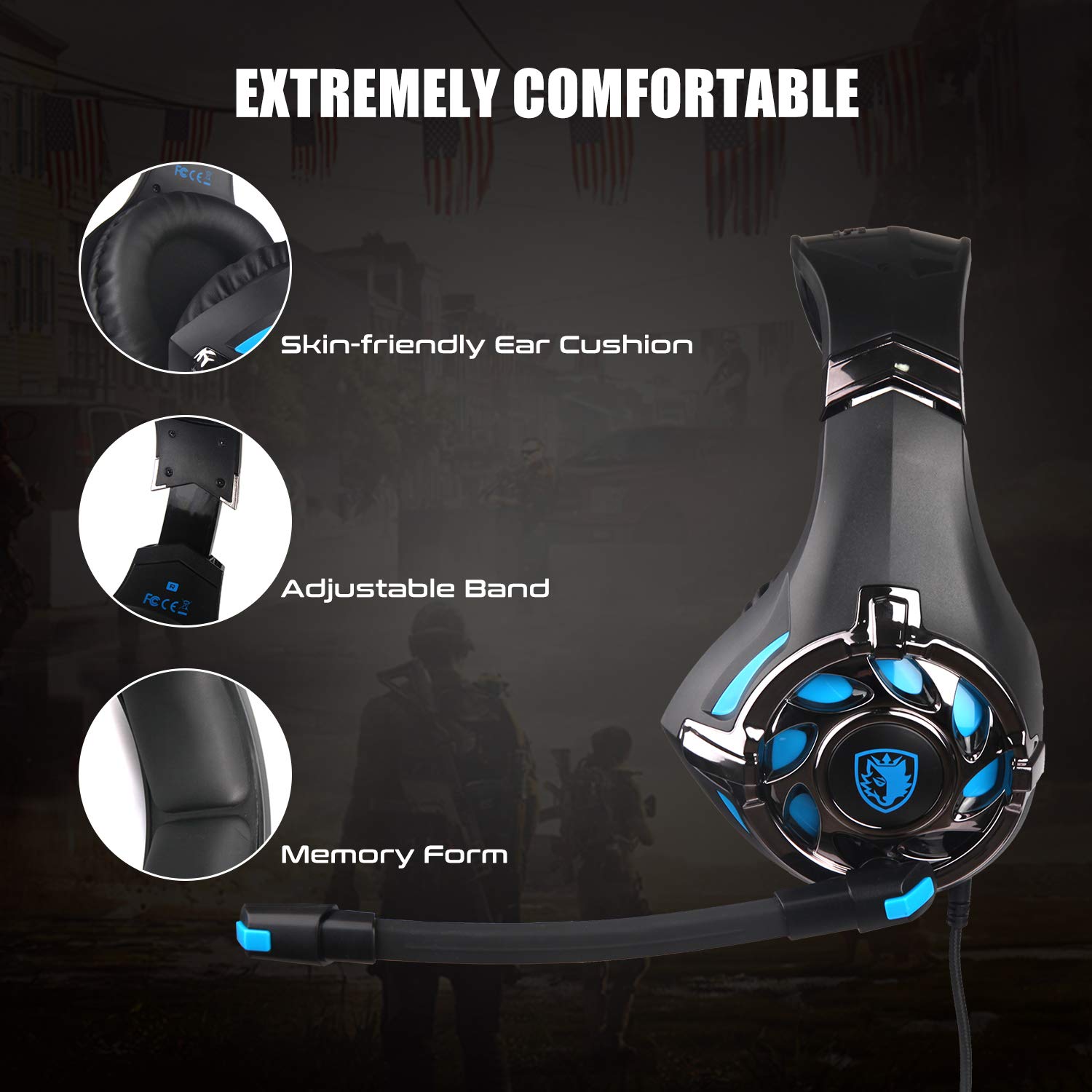 Stereo Gaming Headset,SADES Noise Cancelling 3.5mm Over-Ear Headphones with Microphone and Volume Control for PC Xbox One PS4 PS5 Laptop Mac Nintendo Games