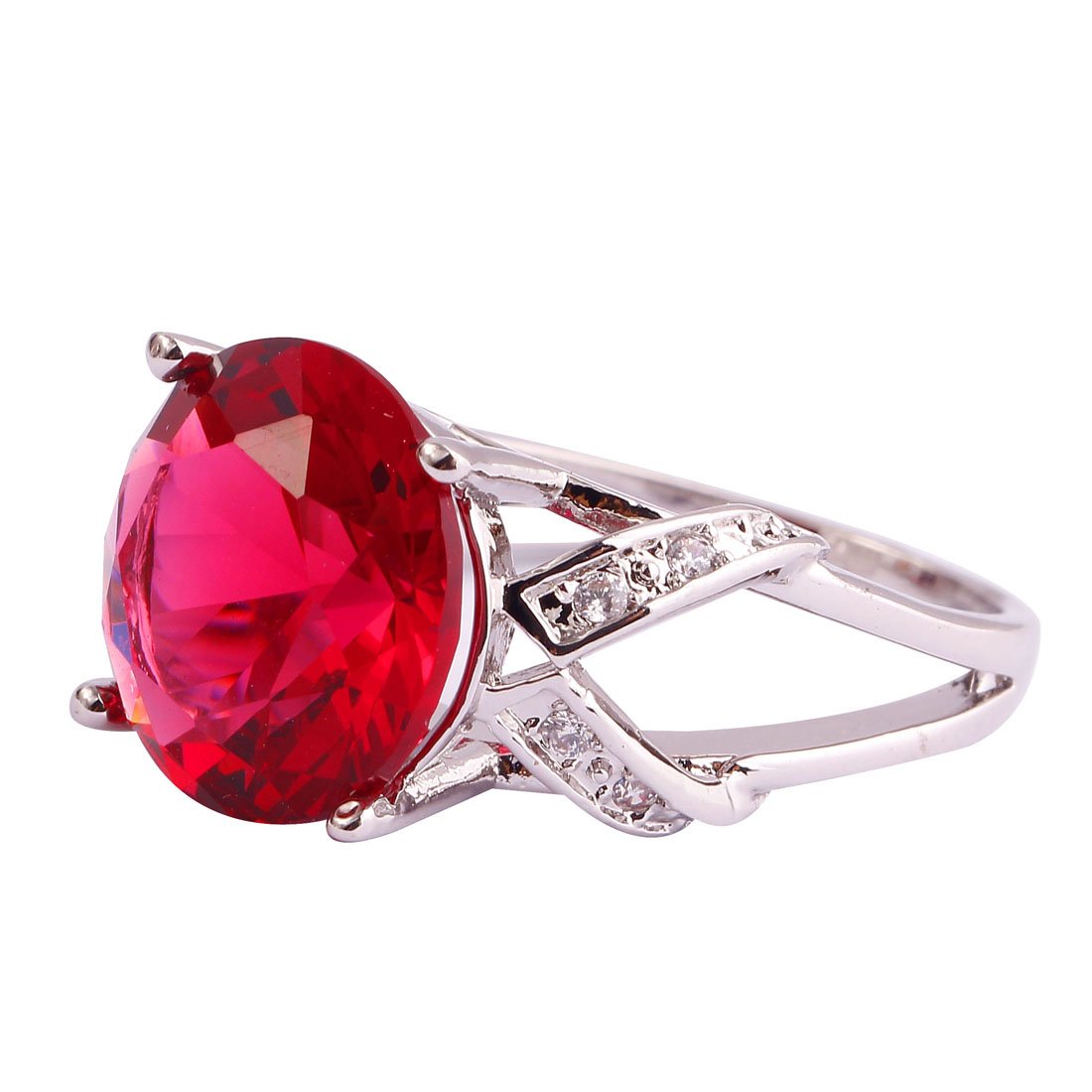 Psiroy 925 Sterling Silver Plated Created Ruby Spinel Filled Solitaire Promise Ring Size 10