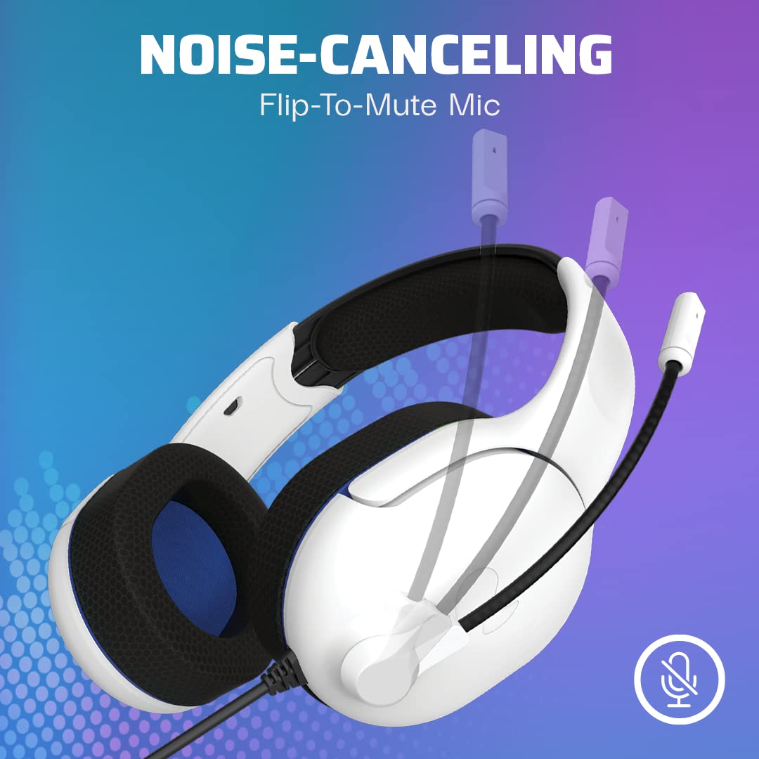 PDP AIRLITE Pro Wired Headset, Licensed Sony PlayStation 5, PlayStation 4, PS5/PS4/PS3/PC, Lightweight Durable Headphones, 3.5mm audio jack, Noise-canceling Flip-to-Mute Boom Mic, Frost White