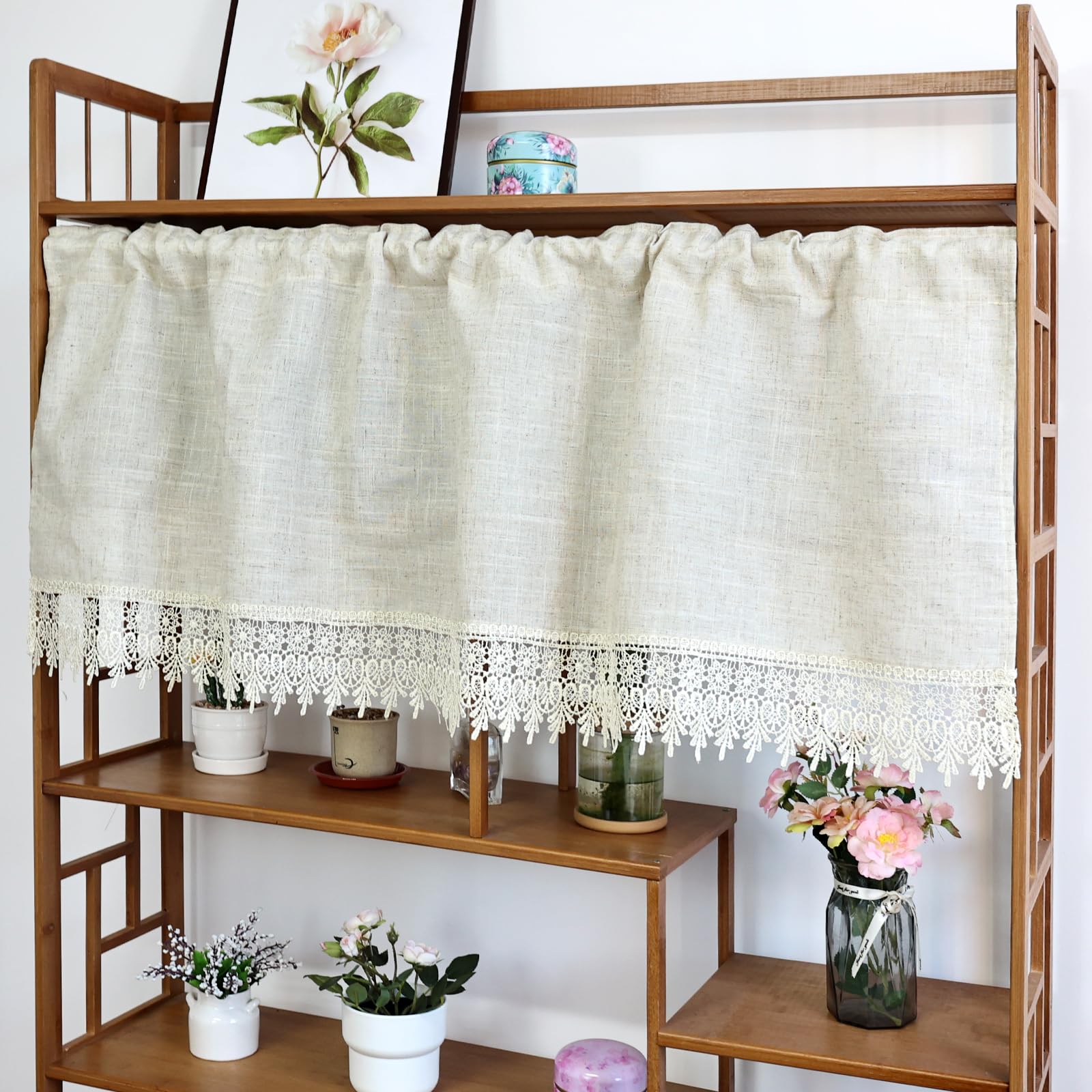 SFJ-CA White Window Valance with Tassels Polyester Linen 17 x 59 inches Short Curtain for Living Room Cafe Rod Pocket Elegant Window Treatment Decor