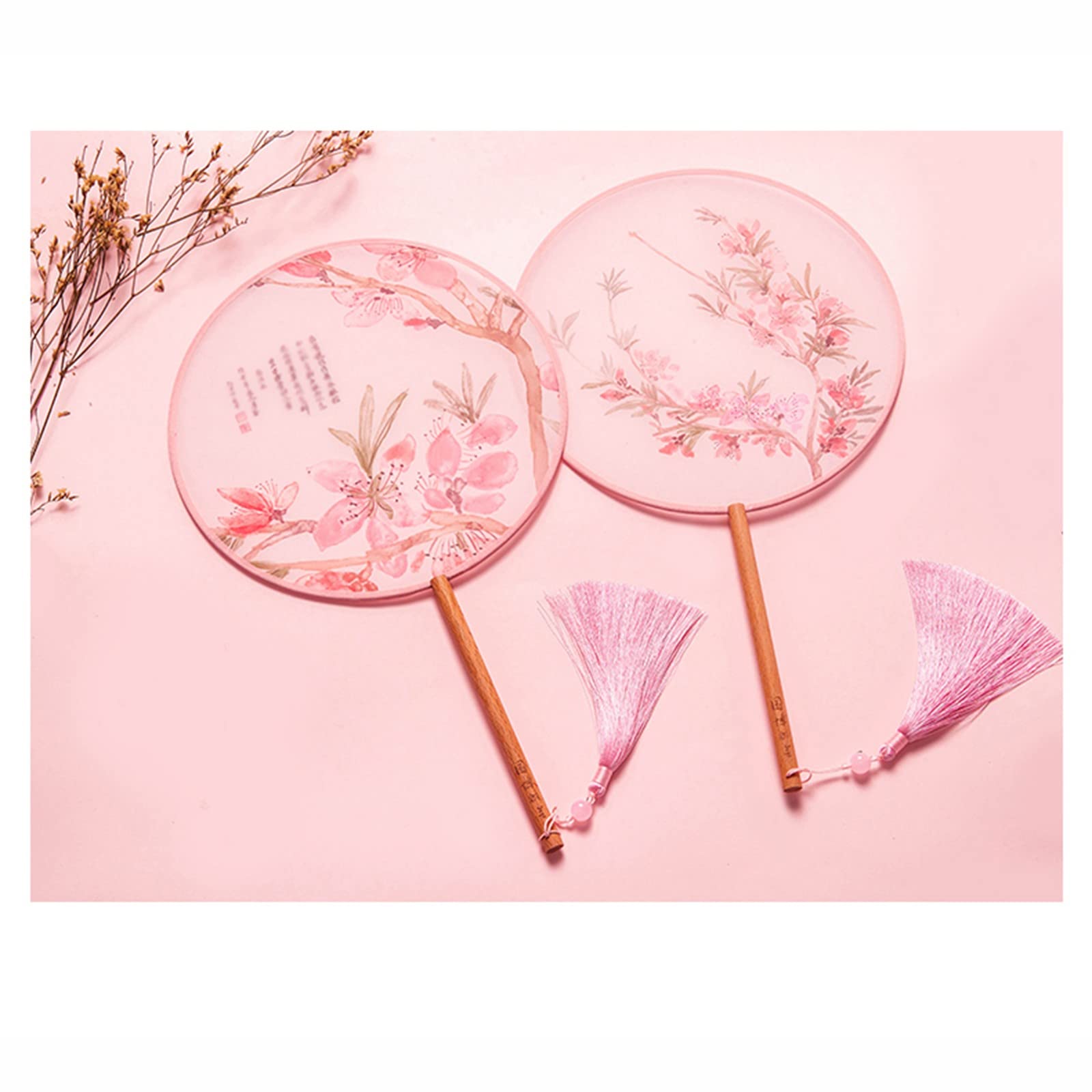 XELDEC Chinese hand-held fan peach blossom round fan retro fan Hanfu cheongsam jewelry gift