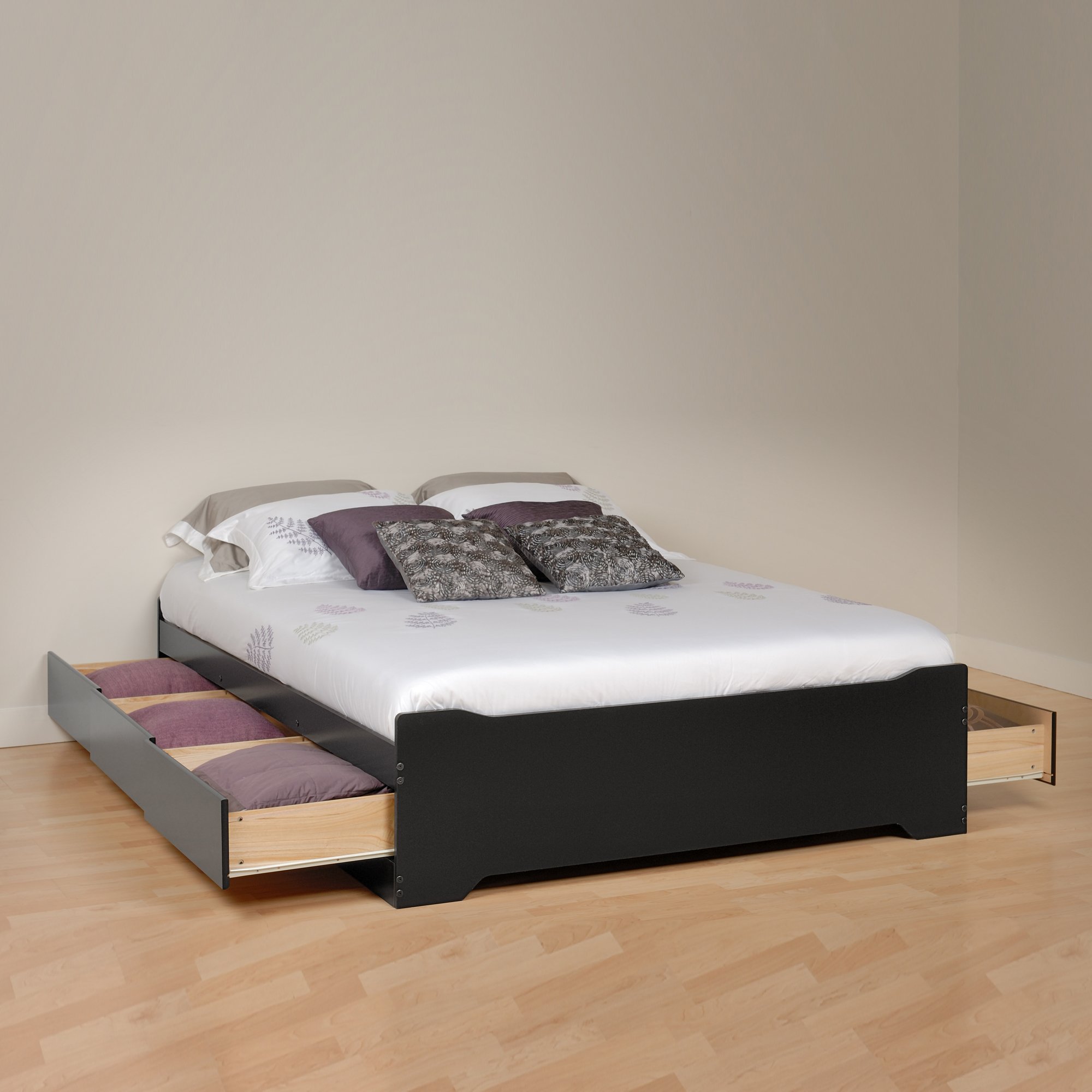 Prepac Mate's Queen 6-Drawer Minimalist Platform Storage Bed, Contemporary Queen Bed with Drawers 81.5" D x 63" W x 18.5" H, Black, BBQ-6200-3KV