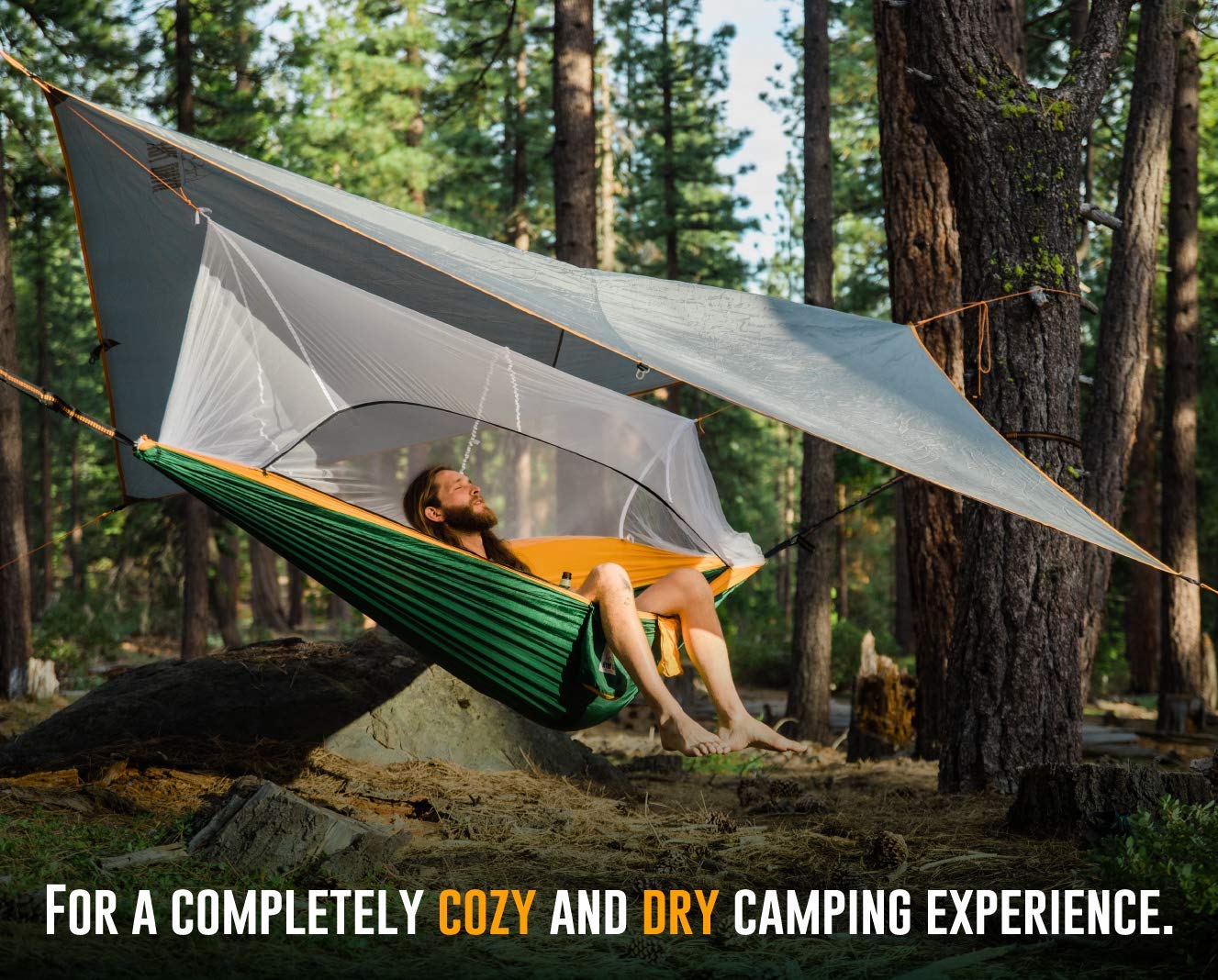 Ryno Tuff 10 X 10 ft Waterproof Hammock Rain Fly, Aluminum Ground Stakes & Guy Lines - Lightweight 3000MM Rated Sunshade Tarp for UV Protection While Outdoor Camping, Backpacking, Traveling & Hiking