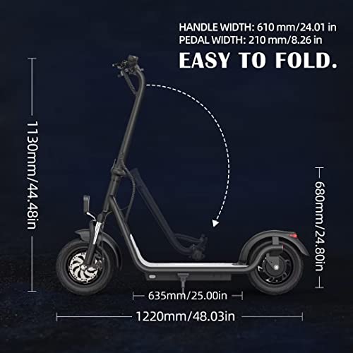 TOMOLOO Electric Scooter Adults, 12-inch Off Road Shock-Absorbing Solid Tire, UL Certified Electric Scooters Up to 18 MPH and 49.7 Miles Portable Folding Commuting All Terrain Scooters