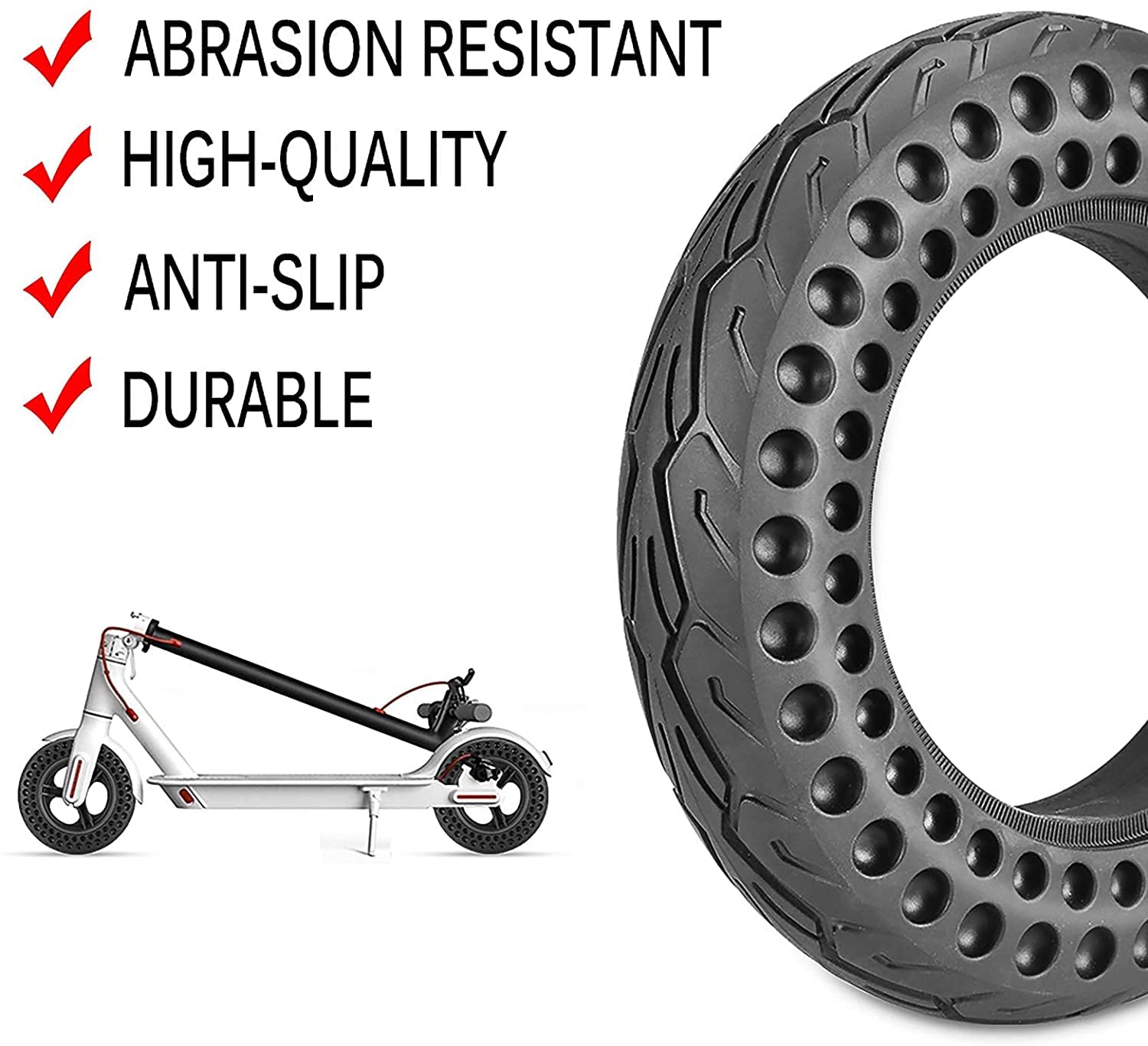 Solid Tires 10 inch Electric Scooter Wheels Front or Rear Replacement Tire Explosion-Proof Honeycomb Solid Tire for Xiaomi M365/M365 Pro and More (10 x 2.125 Tyre)