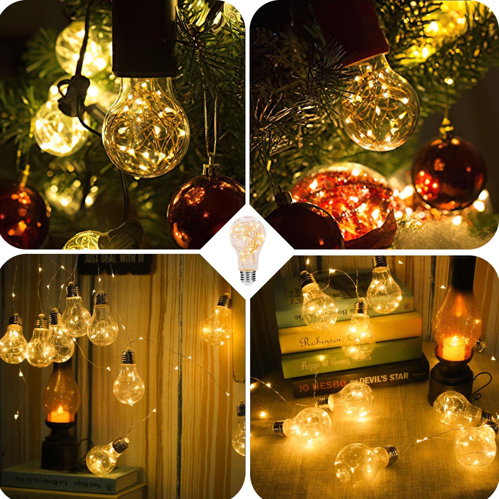 Tonitre LED Decorative Fairy Lights Bulb, 2W Starry Light Warm White Filaments A19 Bulbs, 15W Equivalent Copper Wire String Lights for Pendant Light Fixtures, Living Room, Christmas, Wedding, 2 Pack