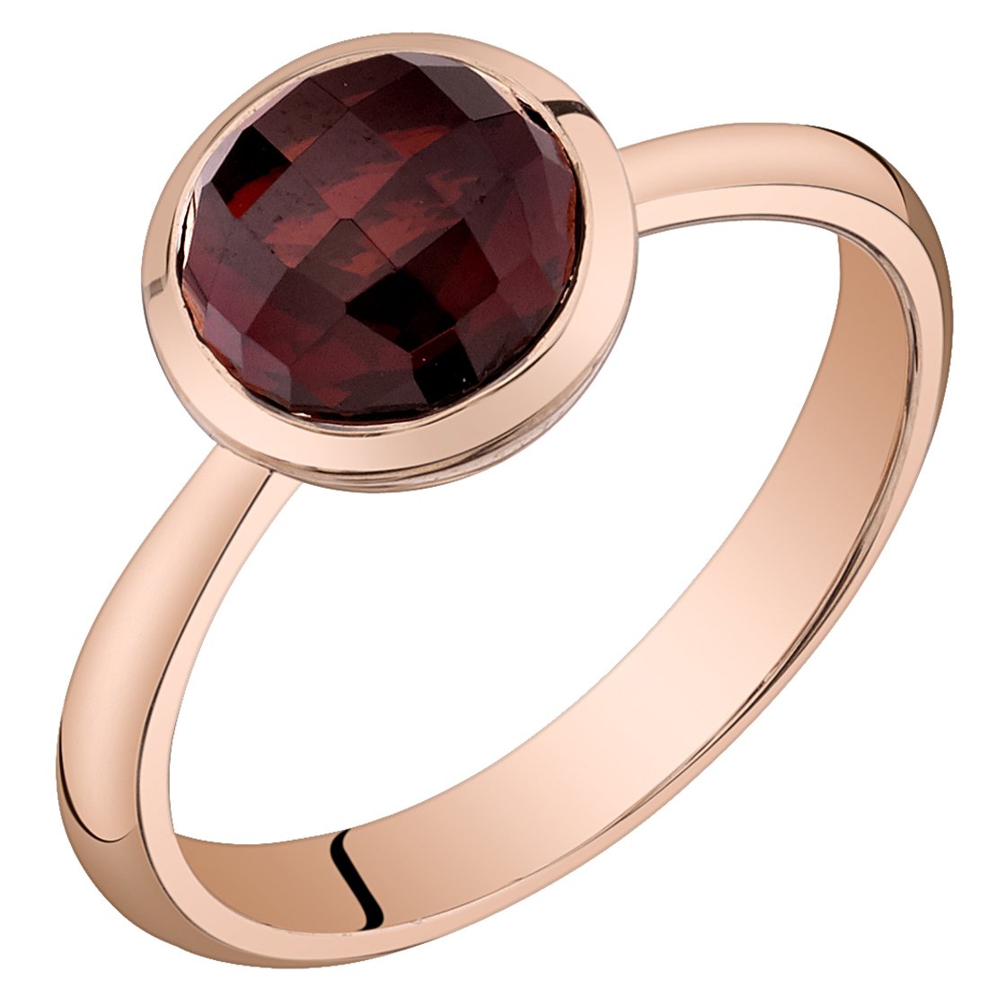 PEORA Red Garnet Solitaire Dome Ring for Women 14K Rose Gold, Genuine Gemstone Birthstone, 2.50 Carats Round Shape 7mm, AAA Grade, Size 9