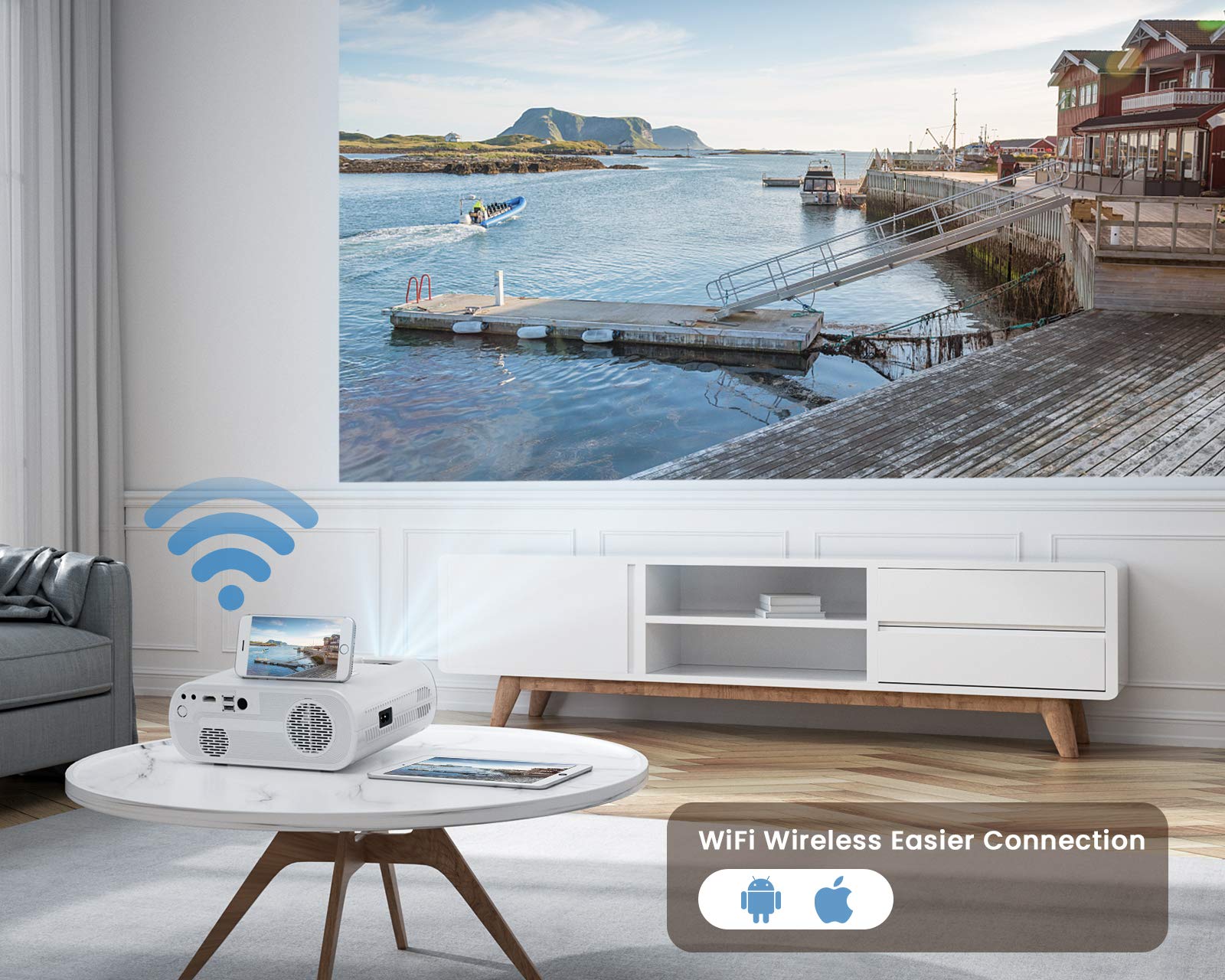 WiFi Bluetooth Projector, WiMiUS 2023 Top 1 Mini Projector with Carry Bag, Full HD 1080P & 300", Portable Projector for HDMI,VGA,USB,AV,Laptop,Smartphone