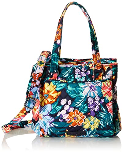 Vera Bradley Women's Cotton Mini Multi-compartment Crossbody Purse, Happy Blooms, One Size