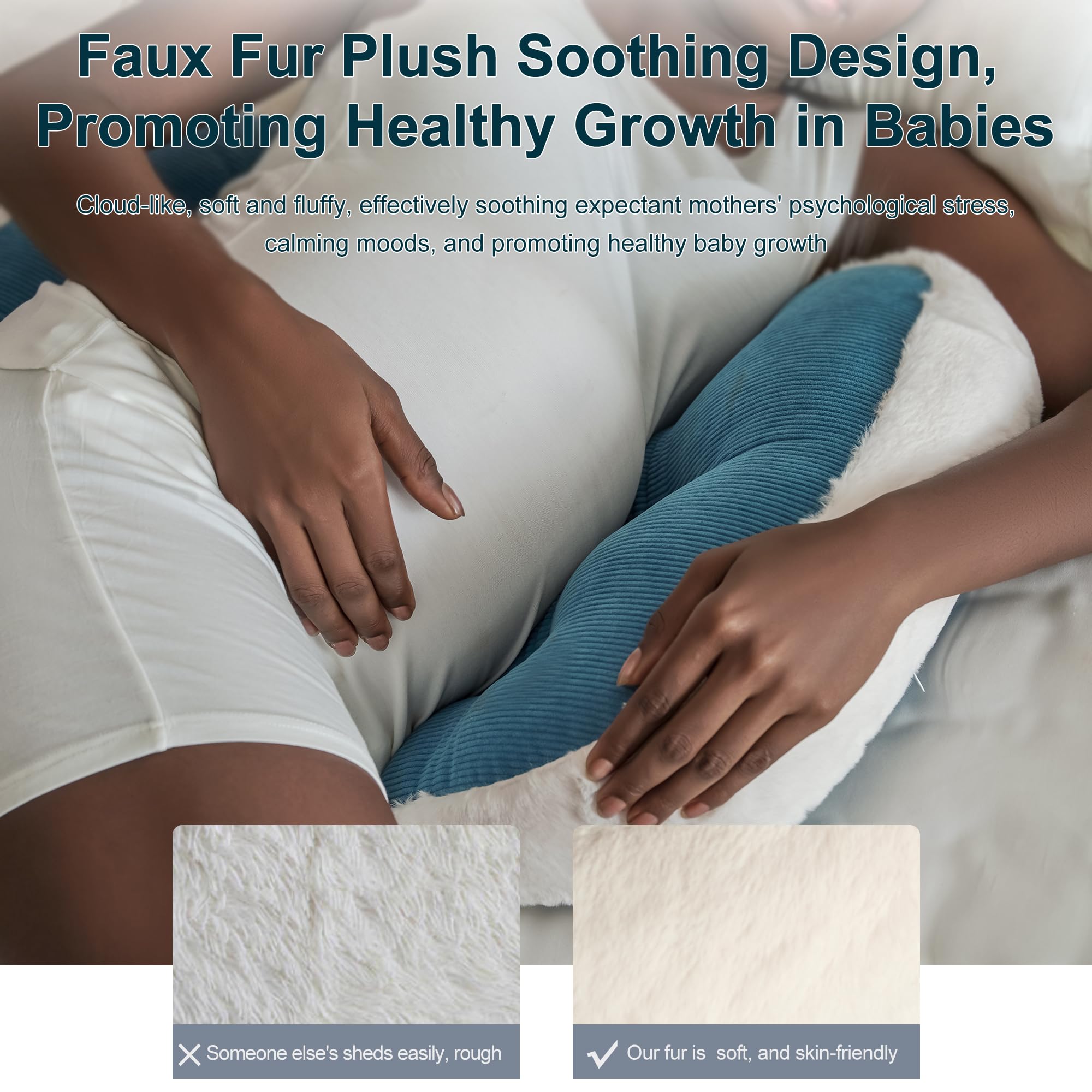 pobopobo Pregnancy Pillows for Sleeping, Faux Fur Luxury Maternity Pillow Support for Pregnant Women, Pregnancy Must Haves, Side Sleeper Wedge Pillow (Grey)