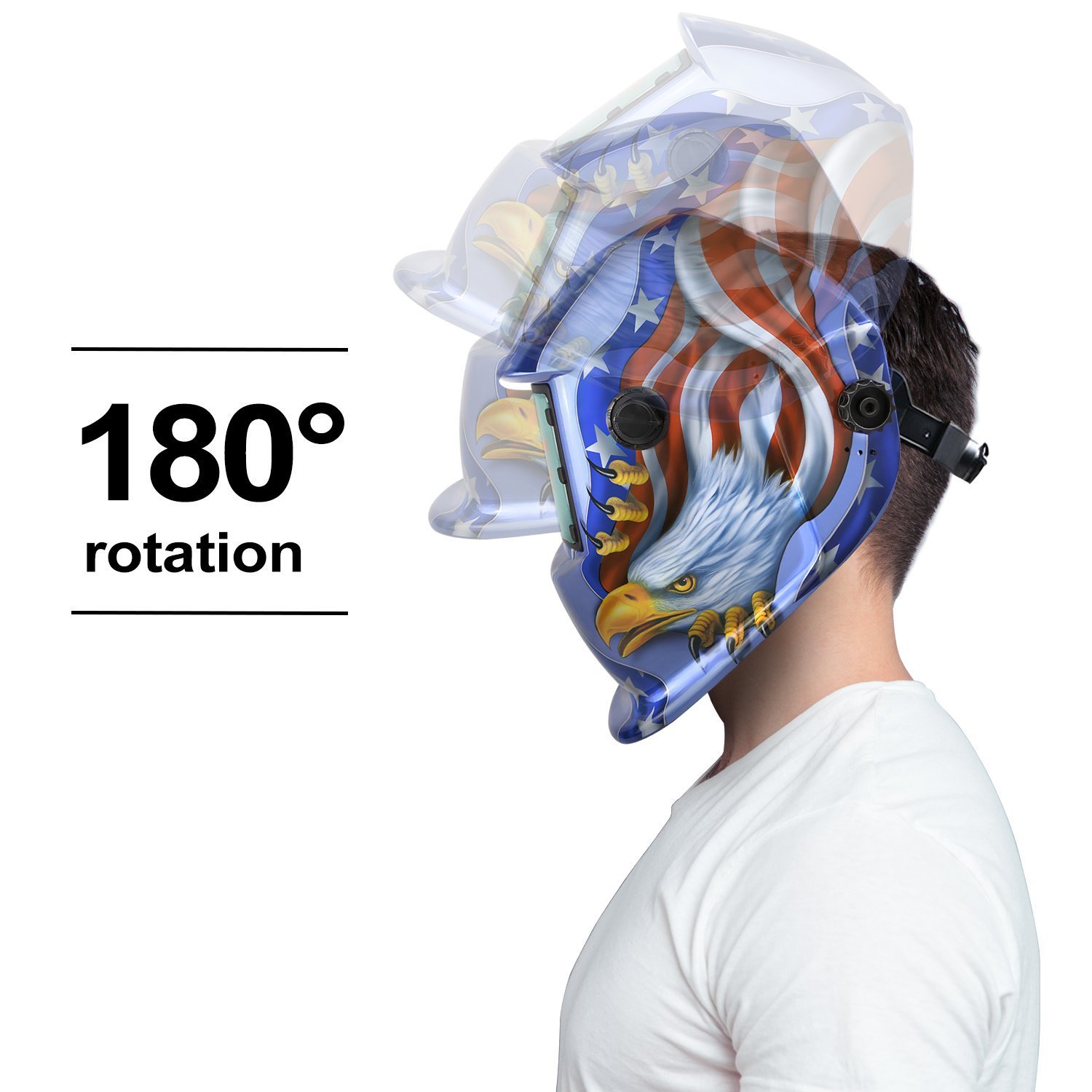 Solar Power Auto Darkening Welding Helmet Blue Eagle Design with Wide Lens Adjustable Shade Range 4/9-13 for Mig Tig Arc Weld Grinding Welder Mask
