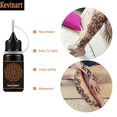 Temporary Tattoos Kit Brown Tattoo Kit 2 Bottles 1 Oz Gel with 60 Adhesive Stencils for Women Painting Decor Supplies