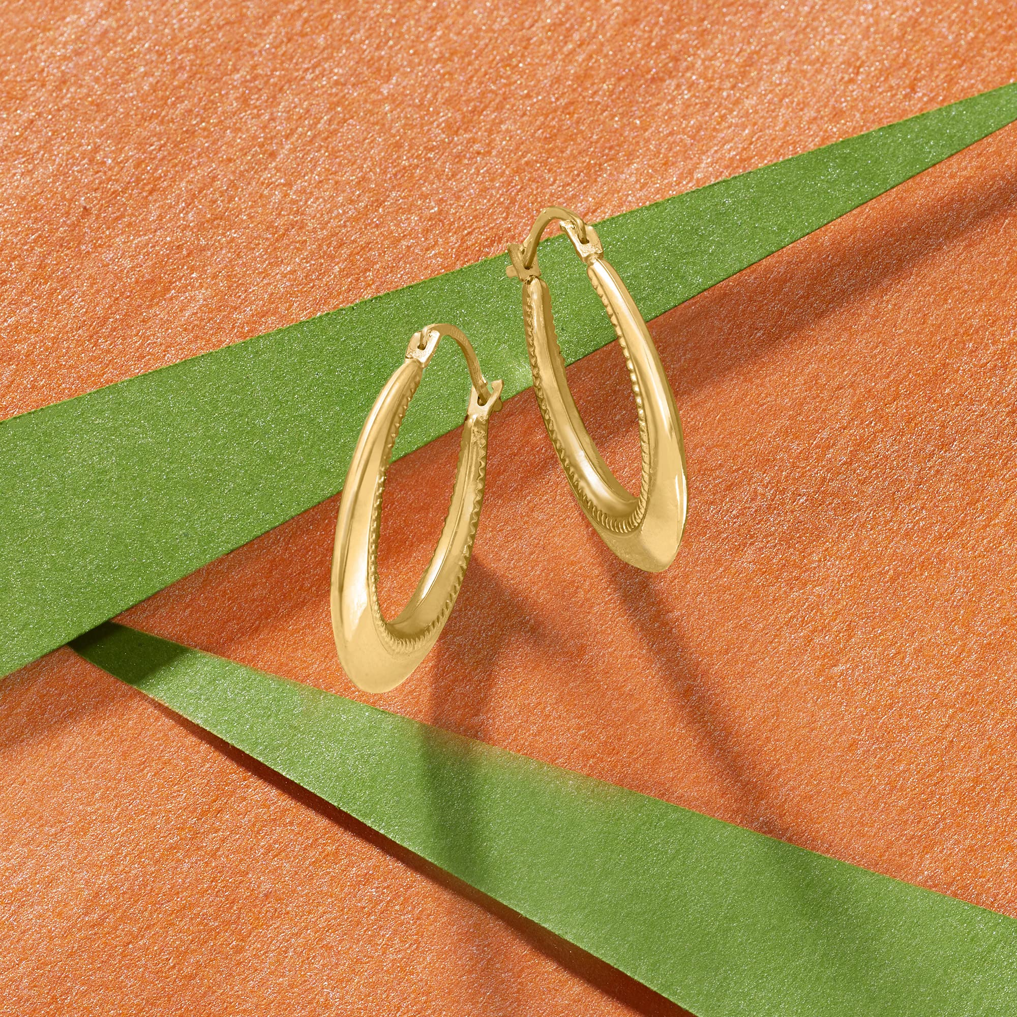 Ross-Simons 14kt Yellow Gold Beaded and Polished Hoop Earrings