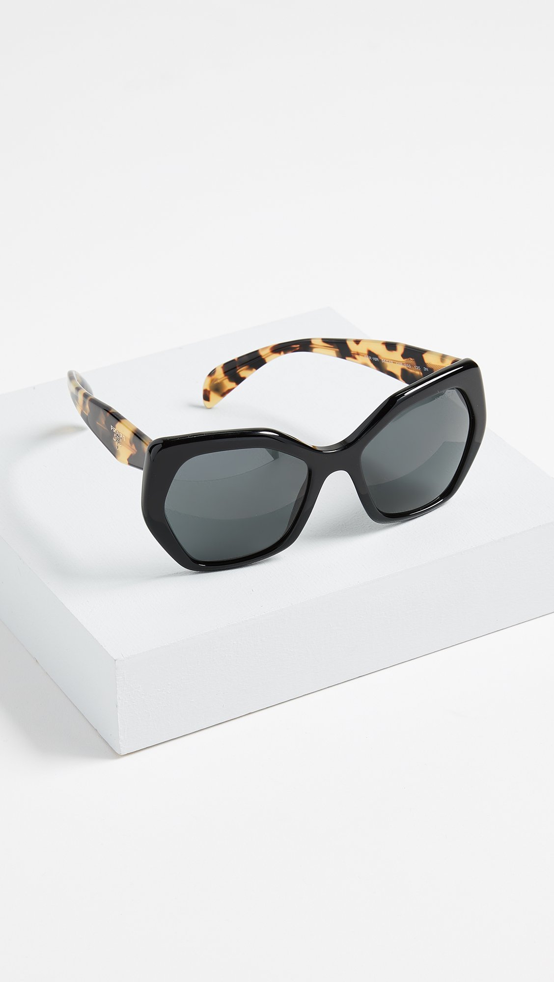 Prada Heritage PR 16RS 1AB5S0 Black Plastic Butterfly Sunglasses Grey Lens