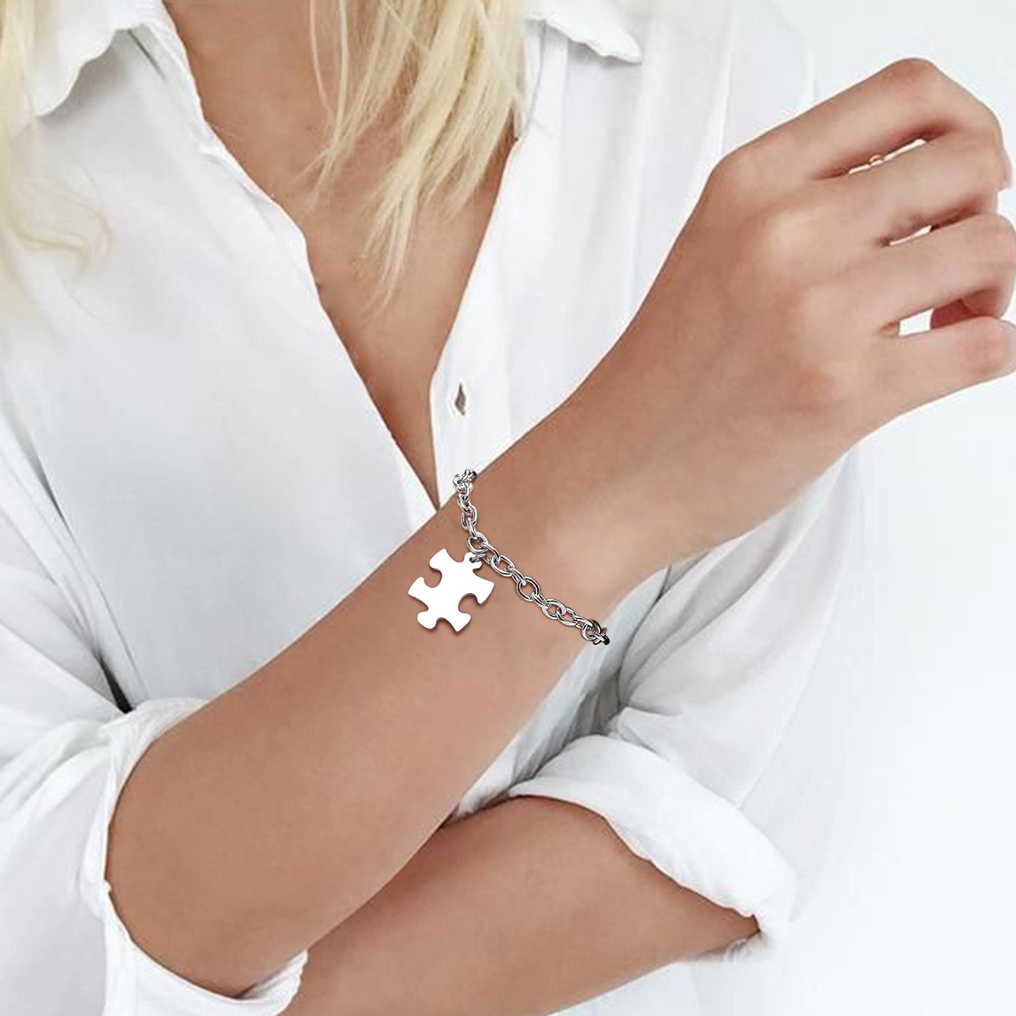 VNOX Personalized Customized Puzzle Piece Bracelet Set of 4 Link Bracelet for Best friend BFF Family Love/Friendship Jewelry Gift Sets