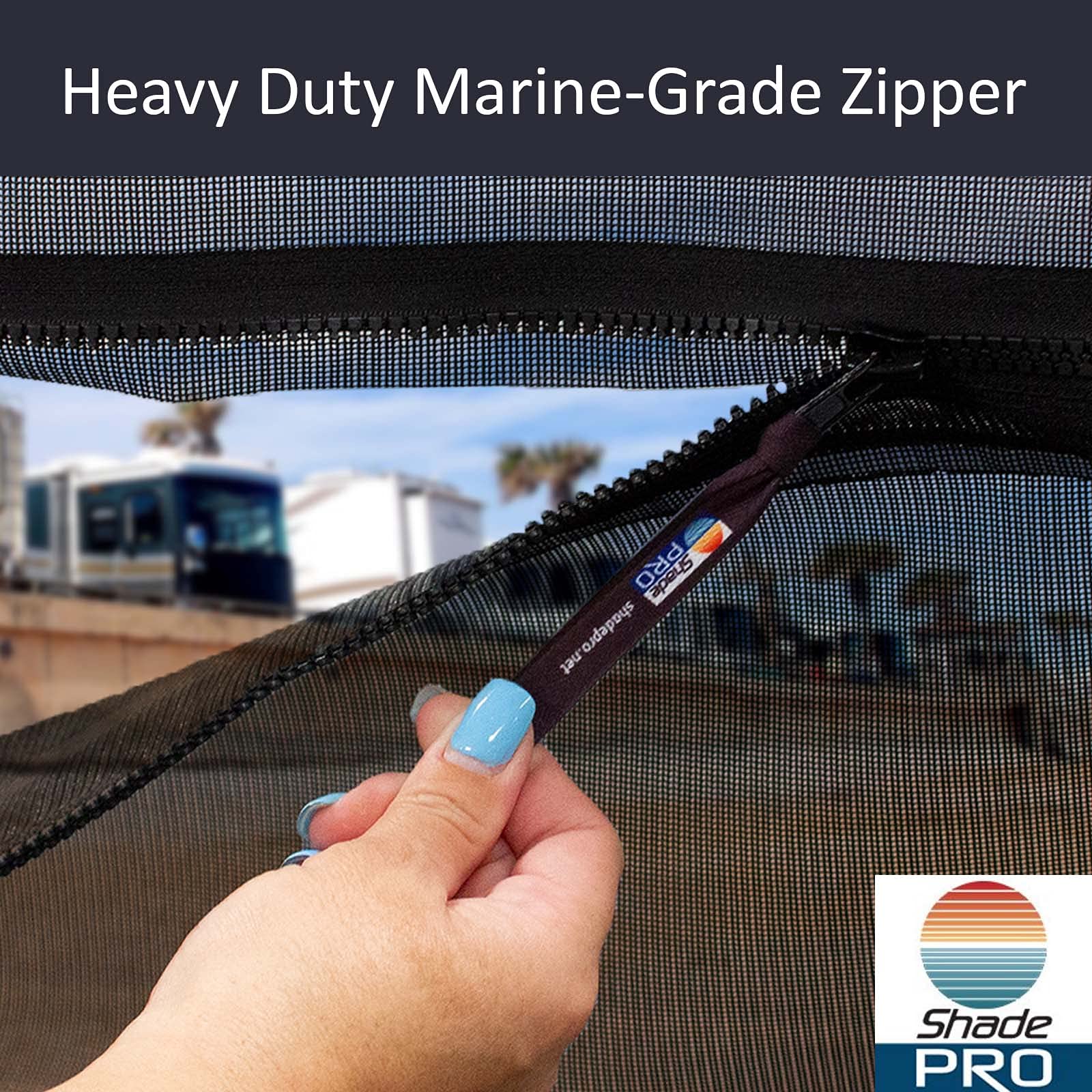 ShadePro - Vista Shade - RV Awning Shade Screen - Zipper Sun Screen Installs in Seconds - Solar Mesh Blocks 87% of Sunlight - The Original Camper Sunscreen Shade for Awnings - 17' x 8' - Black