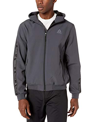 Reebok Men's Softshell Active Jacket, Logo Sleeve Charcoal, L