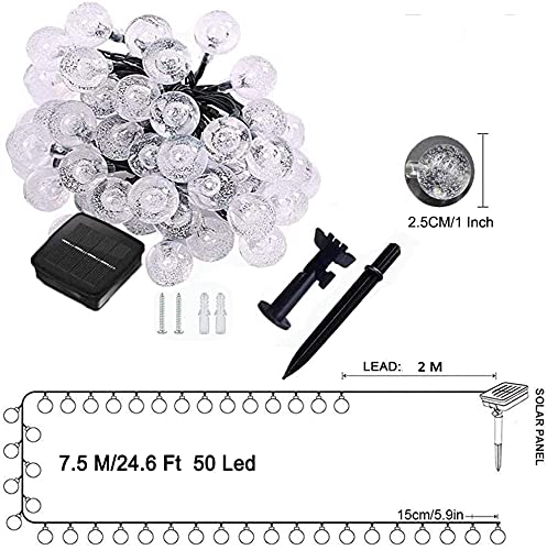 Solar String Lights Outdoor, 50 LED 24.6Ft Crystal Balls Waterproof Globe Solar Powered Fairy String Lights for Bedroom Garden Yard Home Patio Wedding Party Holiday Decoration