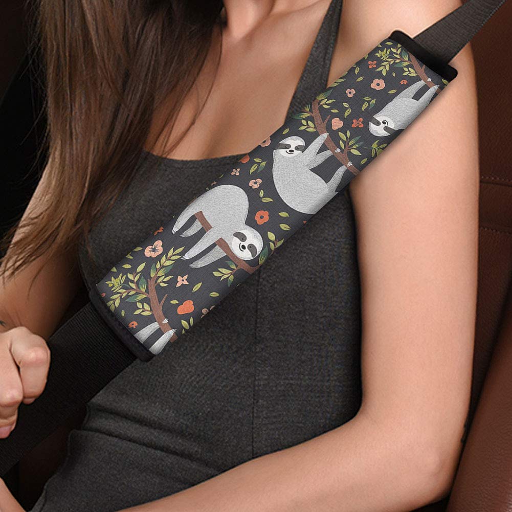 TOADDMOS 2-Piece Cute Sloth Floral Design Universal Car Seat Belt Cover Pad,Super Soft Comfortable Shoulder Seatbelt Pads Cushions for Adults and Children