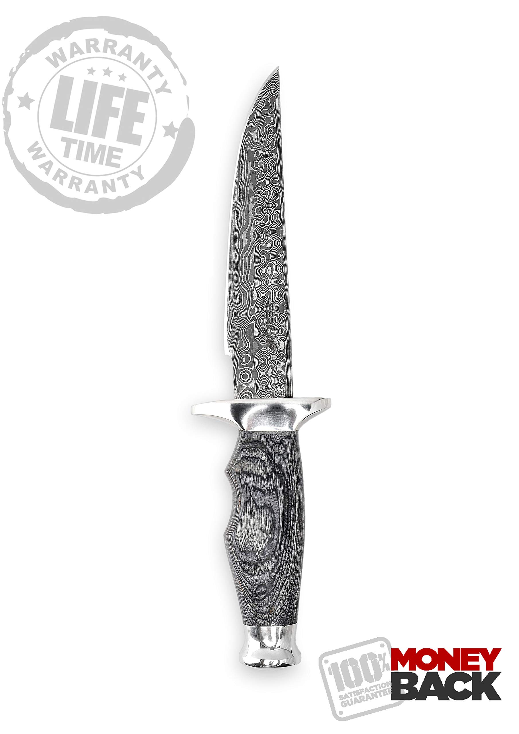 Perkin Damascus Steel Hunting Knife with Leather Sheath
