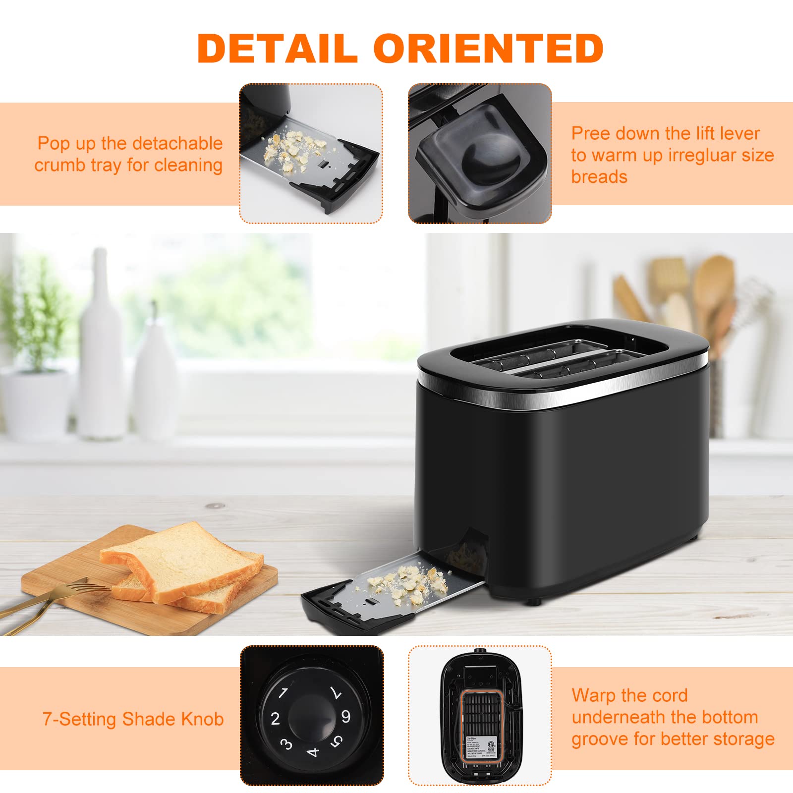 Toaster 2 Slice Best Rated Prime Stainless Steel 2 Slice Toasters Extra Wide Slot Toasters 7 Shade Settings Defrost/Bagel/Cancel with Removable Crumb Tray for Bread, Waffles, Small Retro Toaster