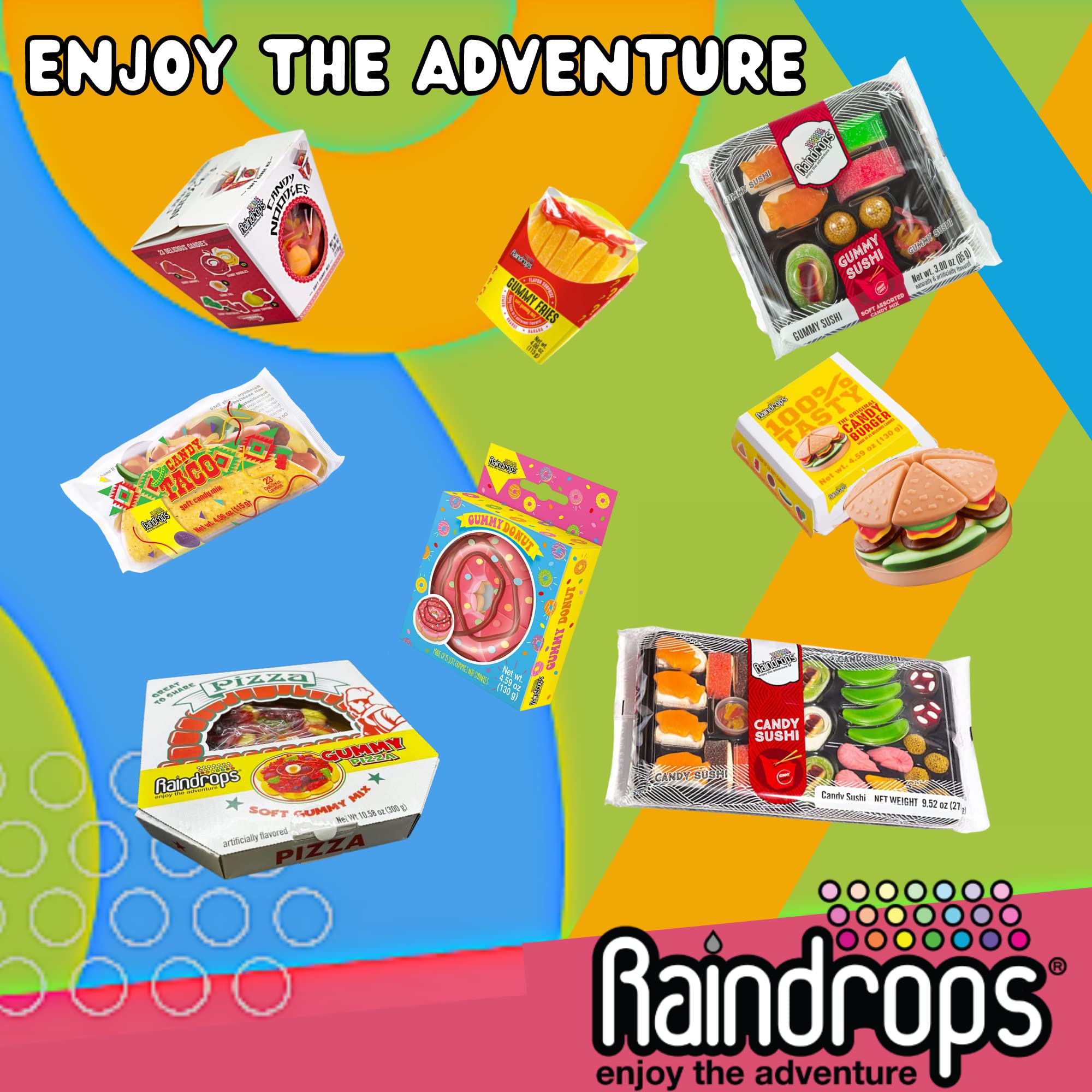 Raindrops - Gummy Candy Large Sushi Bento Box - Yummy Gummy Food Looks Just Like a Sushi - Men's Stocking Stuffer Ideas - (9.5 oz)