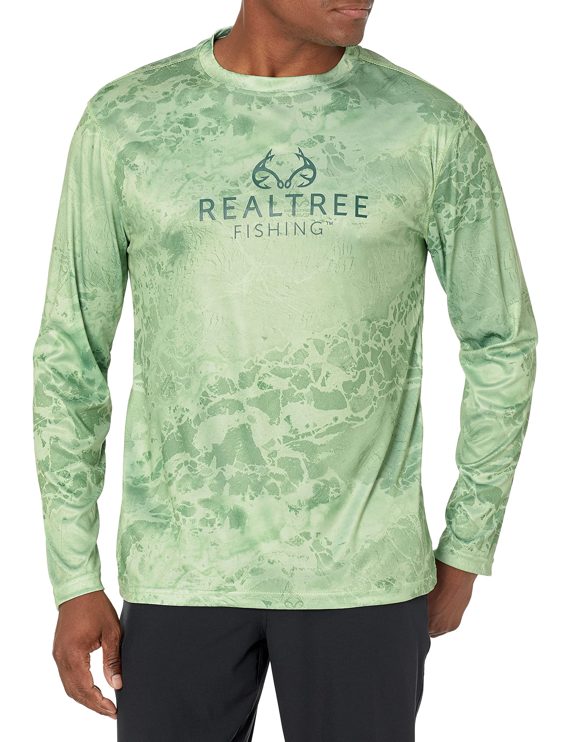Staghorn Fishing Camo Performance Tech Long Sleeve, Lime Green, S