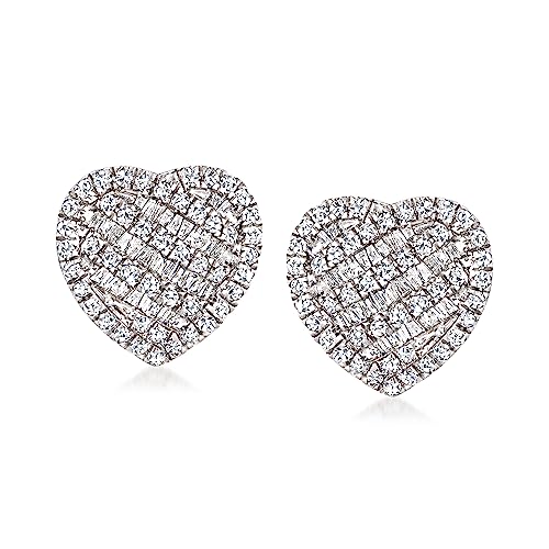 Ross-Simons 1.00 ct. t.w. Diamond Heart Earrings in Sterling Silver