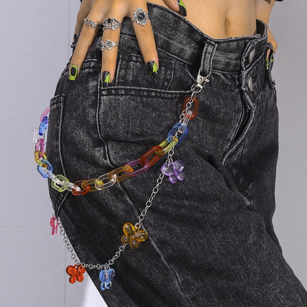 Zehope Layered Acrylic Pant Chains Jean Chains Colorful Keychains Body Jewelry for Women