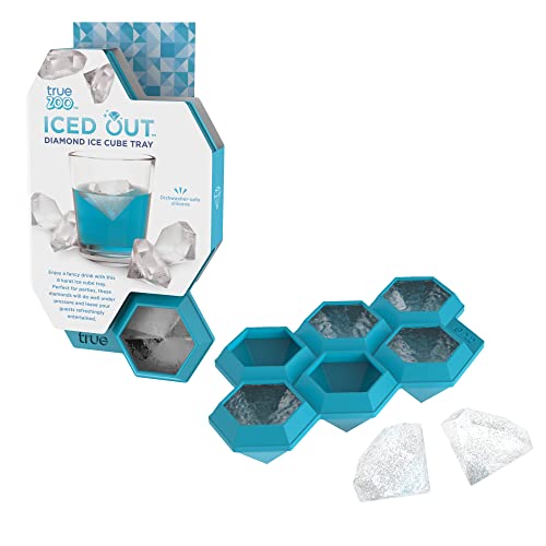 TrueZoo Diamond Silicone Mold Tray for Whiskey Bath Bombs, Candy, Soap, and DIY Crafts, Dishwasher Safe, 1.75", Blue, Set of 1, Makes 6 Ice Cubes