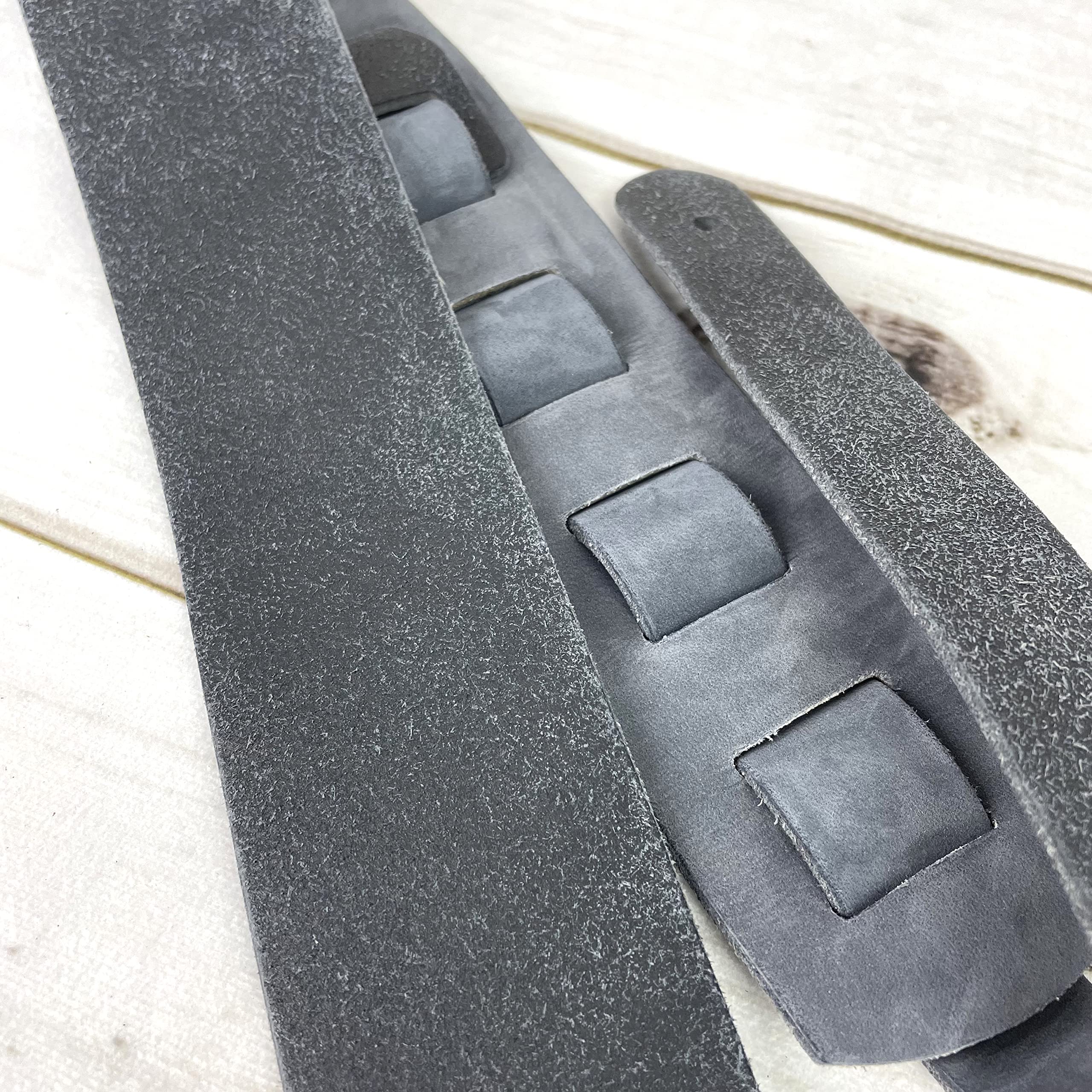 Walker And Williams STR-02 Distressed Elephant Gray Top Grain Thick Italian Leather Guitar Strap For Acoustic, Electric, And Bass Guitars