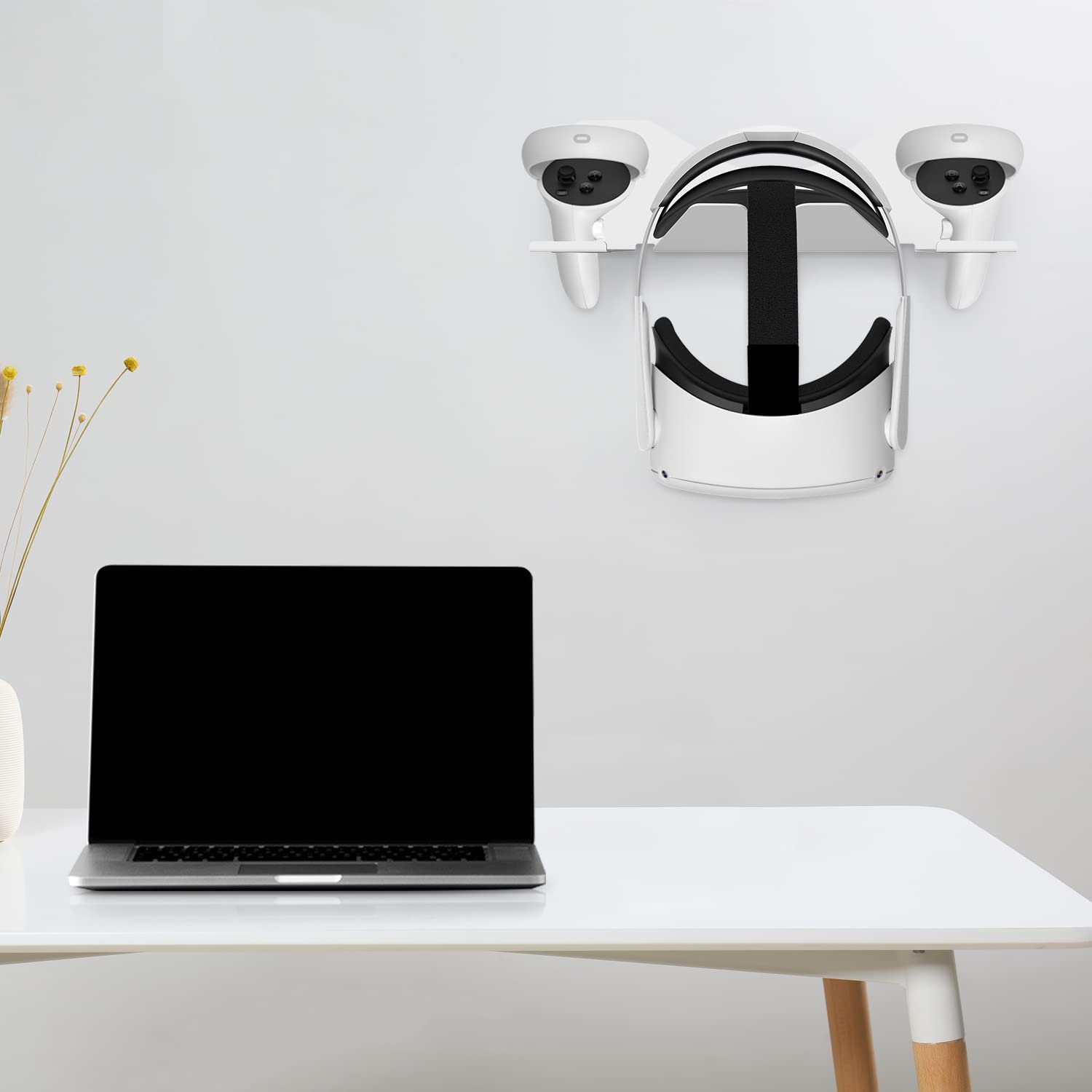 ZyberGears VR Wall Mount Compatible for Meta Quest 2 Quest Pro, VR Headset and Controllers Stand for Oculus Quest 2 - White